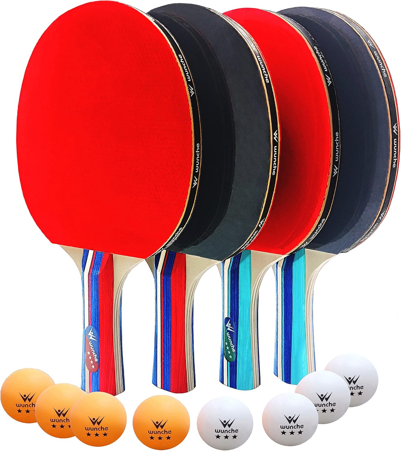 Amazon.com : Wunche Ping Pong Paddle Set,4 Table Tennis Paddles, 8 ...