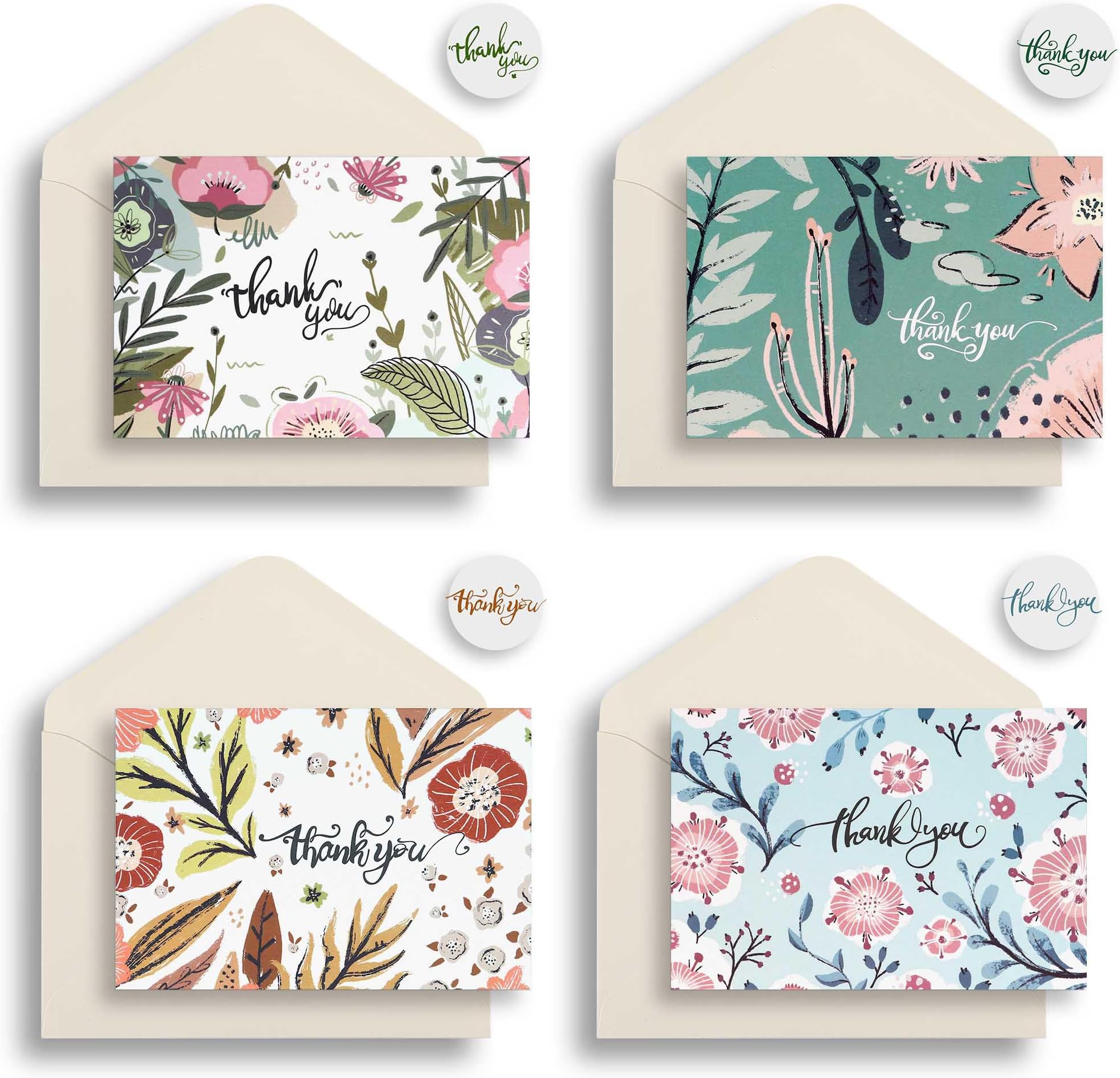 Amazon.com : Oletx 24 Floral Thank You Card Set, The Four Season Floral ...