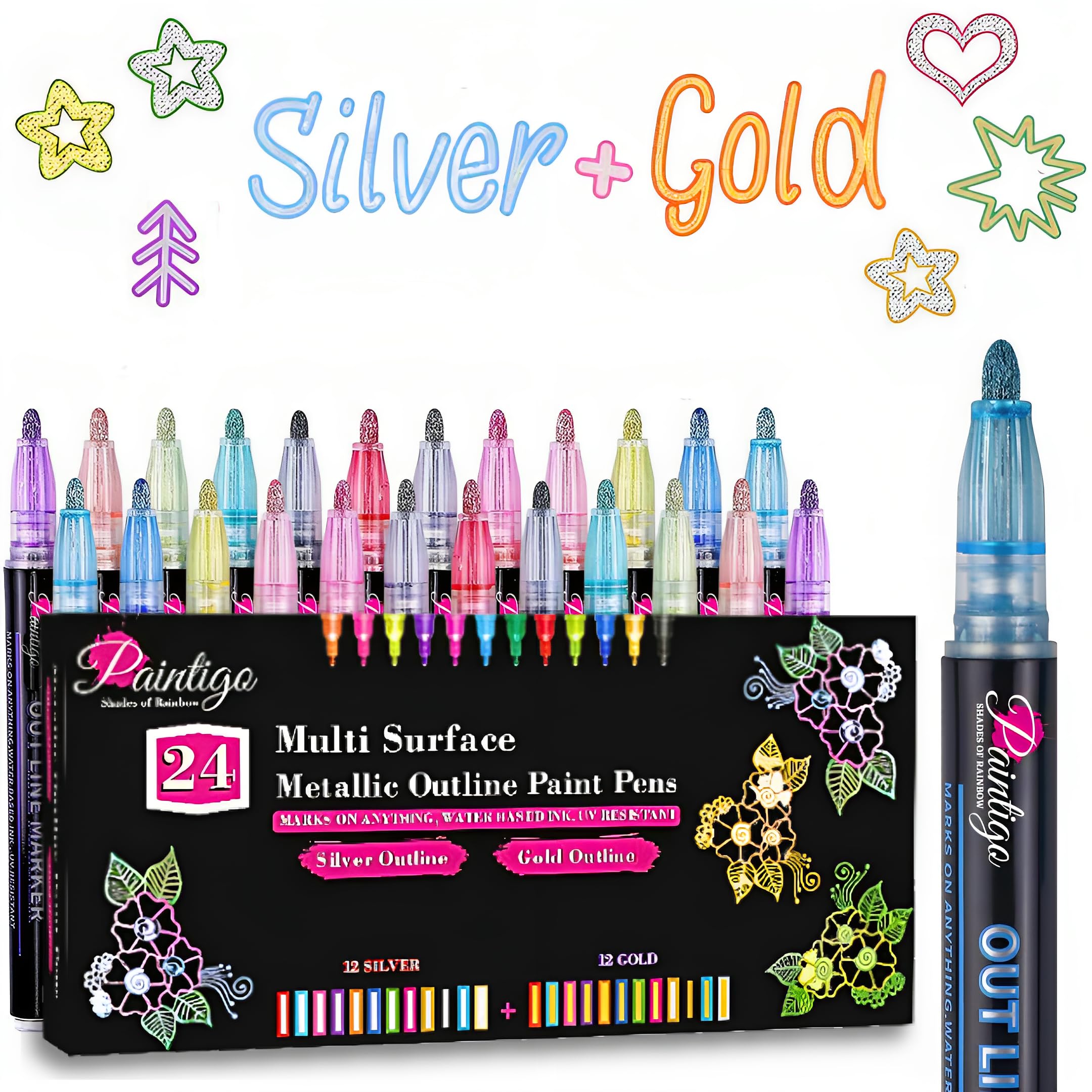 Amazon.com : PAINTIGO 24 Double Line Outline Markers,Colors Super ...
