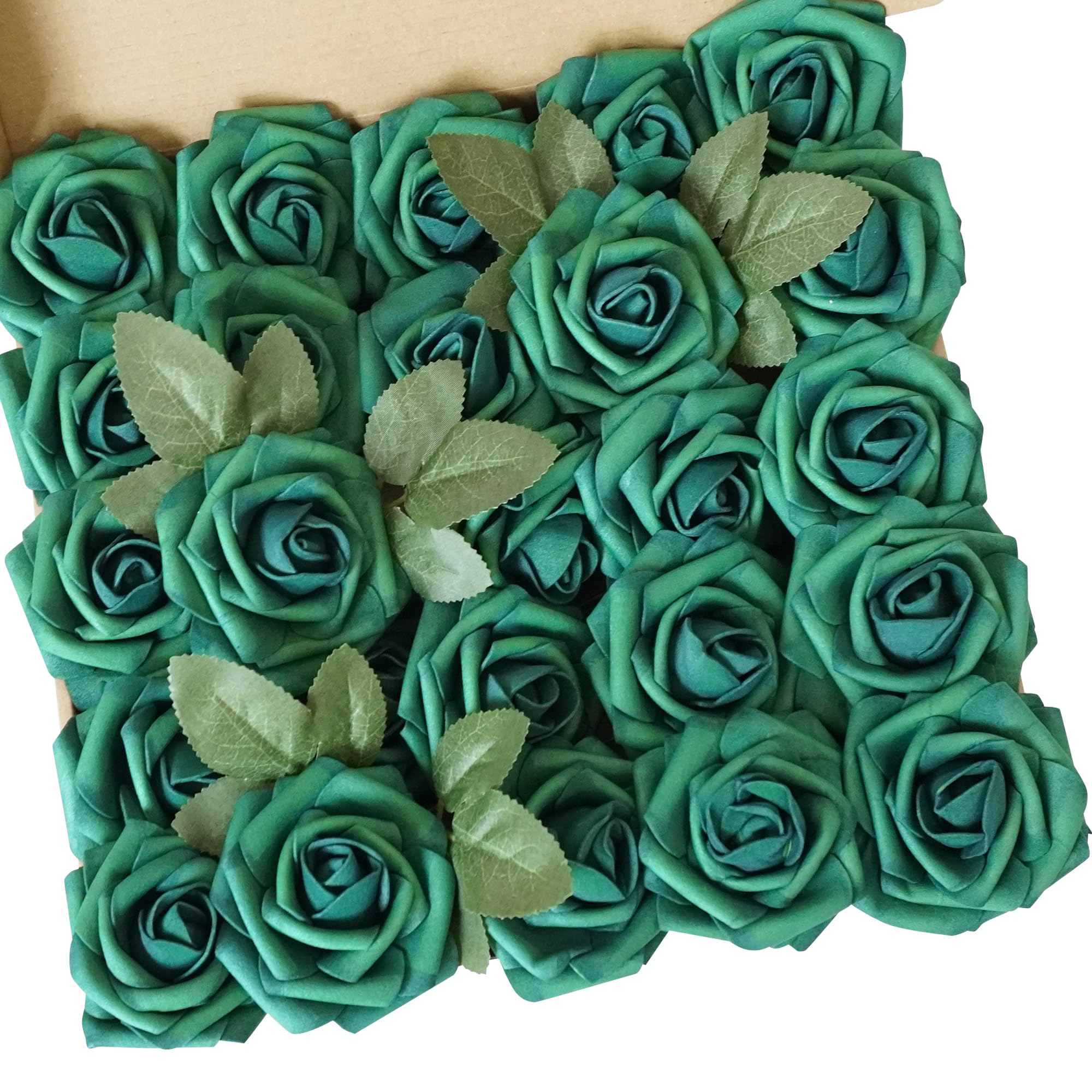 Amazon.com: Exoment 25pcs Dark Green Artificial Flower Foam Rose Real ...
