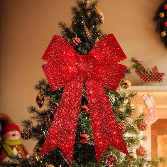 Amazon.com: 24 Inch Red Christmas Bows with LED Lights,40 Led Christmas ...