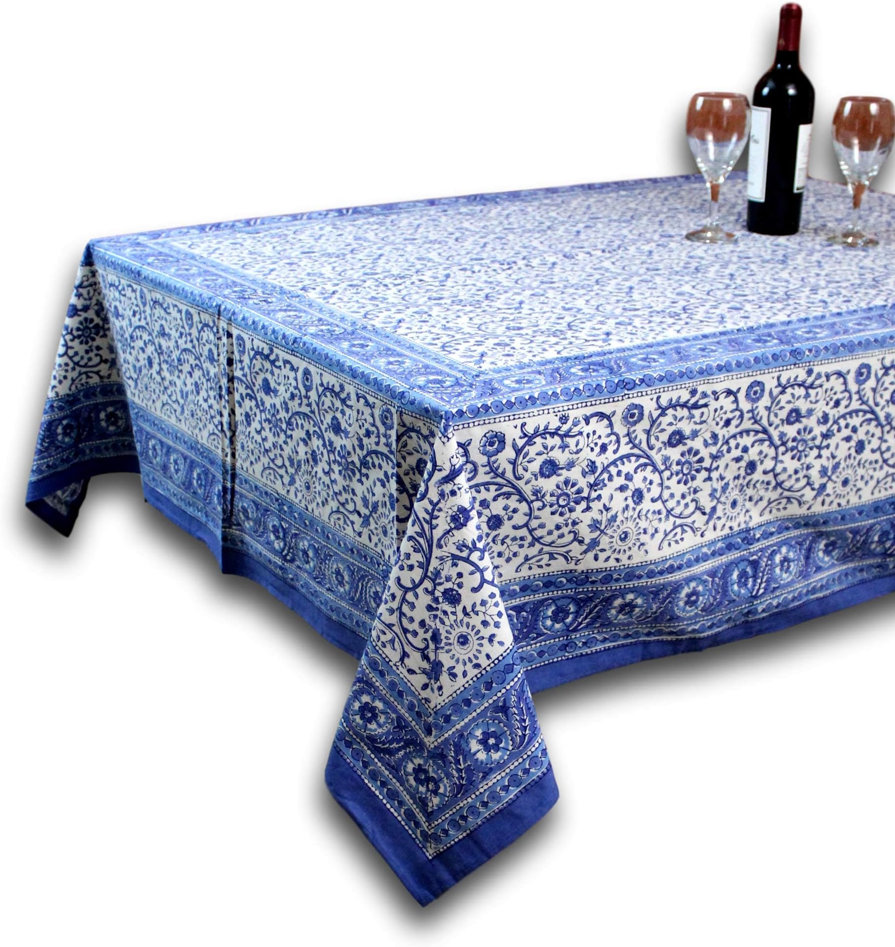 Amazon.com: Rajasthan Block Print Round Cotton Tablecloth 72" Blue ...