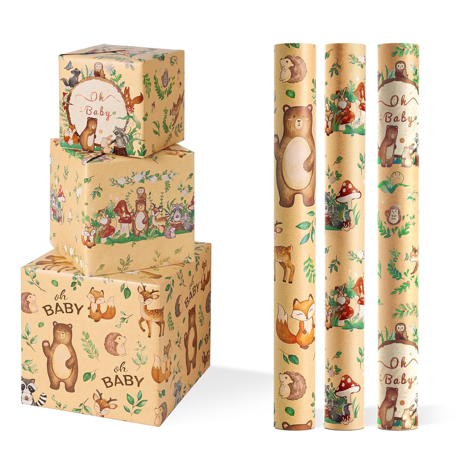 Snapklik.com : Baby Shower Kraft Wrapping Paper Rolls - 3 Short Rolls ...