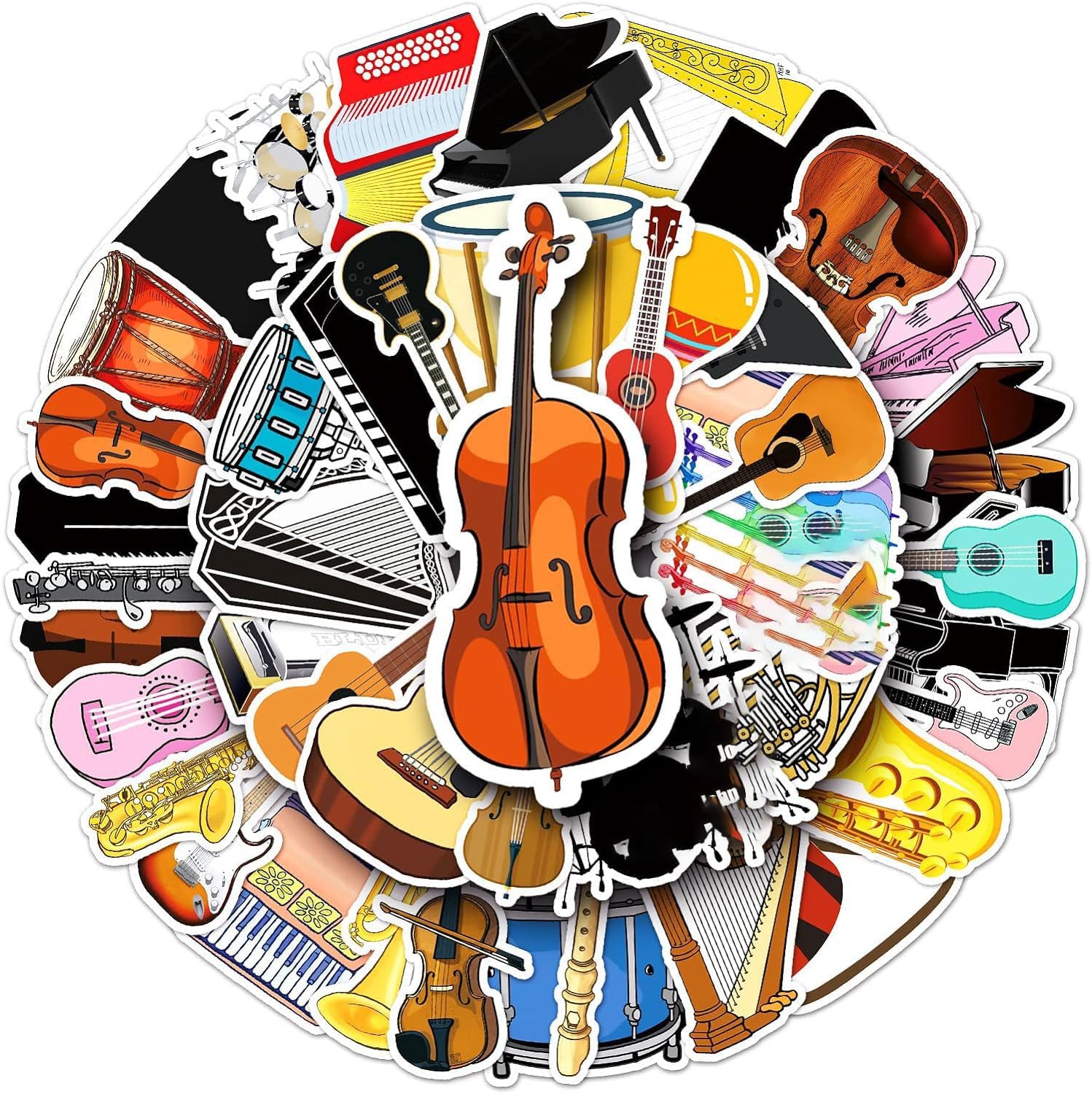 Amazon.com: 50 Packs Musical Instrument Stickers Water Bottles Laptop ...