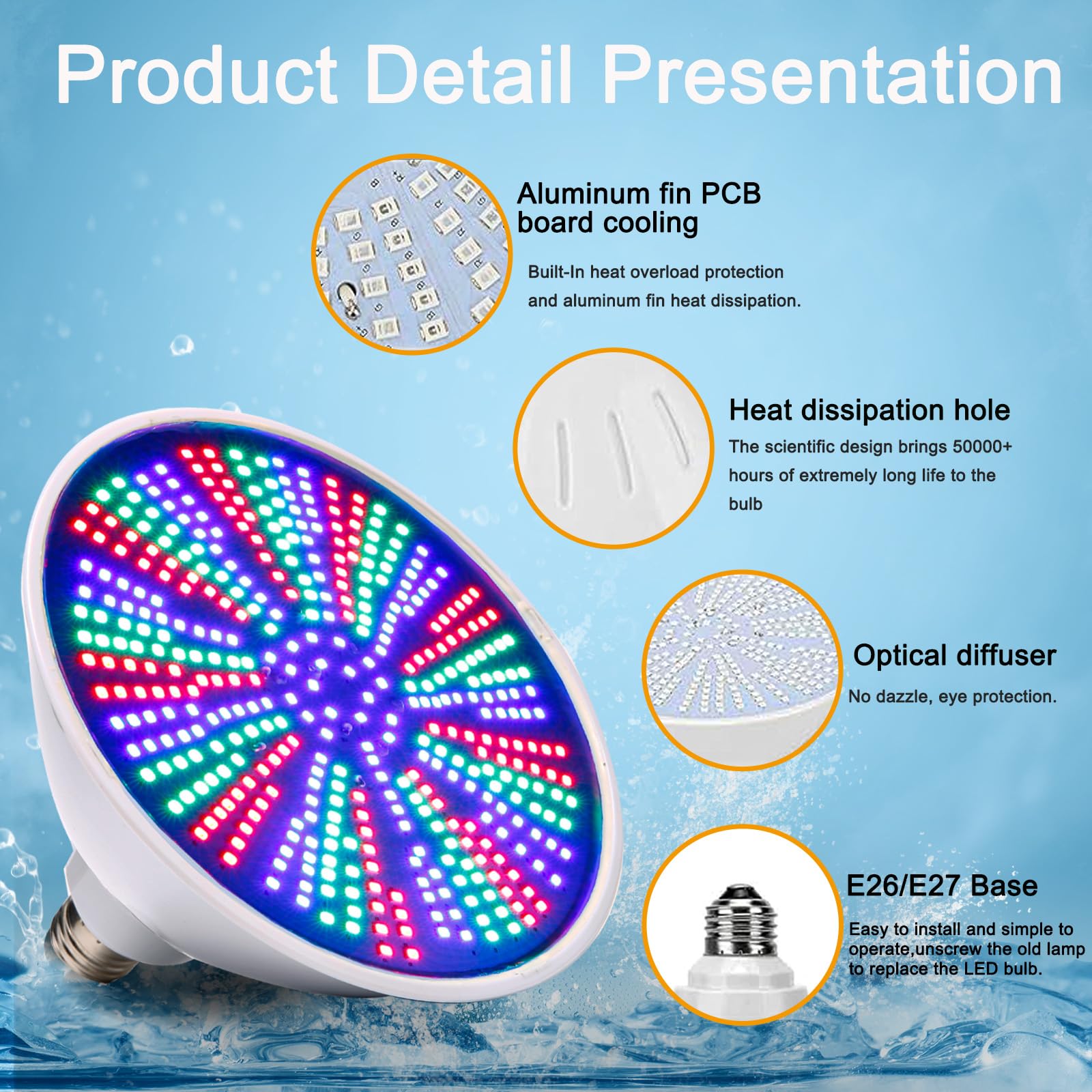 Pool Led Lights 50W Color Changing Pool Light - 12V RGB LED Bulb With ...