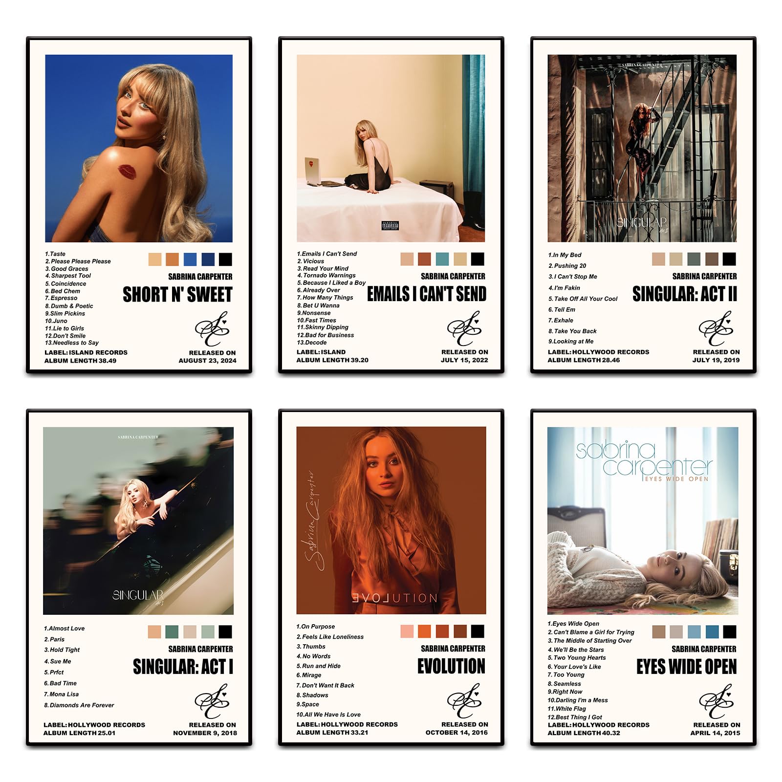 Sabrina Carpenter Poster (set of 6) Canvas Album Wall Art Picture for ...