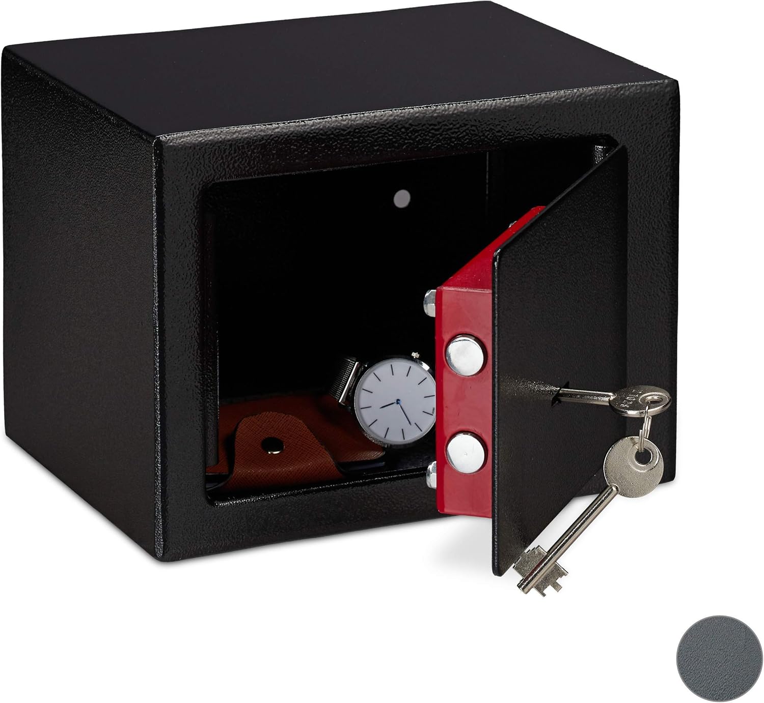 Relaxdays Home Safe with Keys, Double-bit Lock, Fix to Wall/Floor, Mini ...
