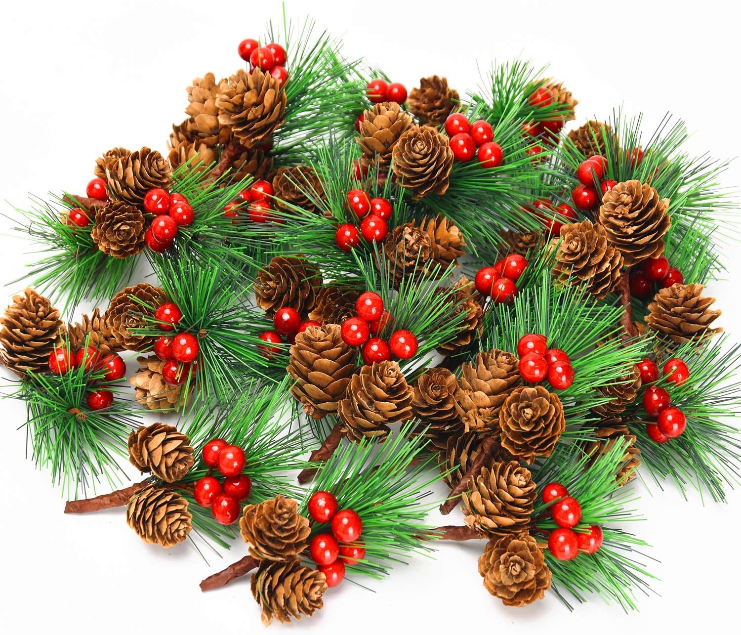 Amazon.com: Udefineit 25PCS Mini Artificial Pine Pick with Red Berries ...