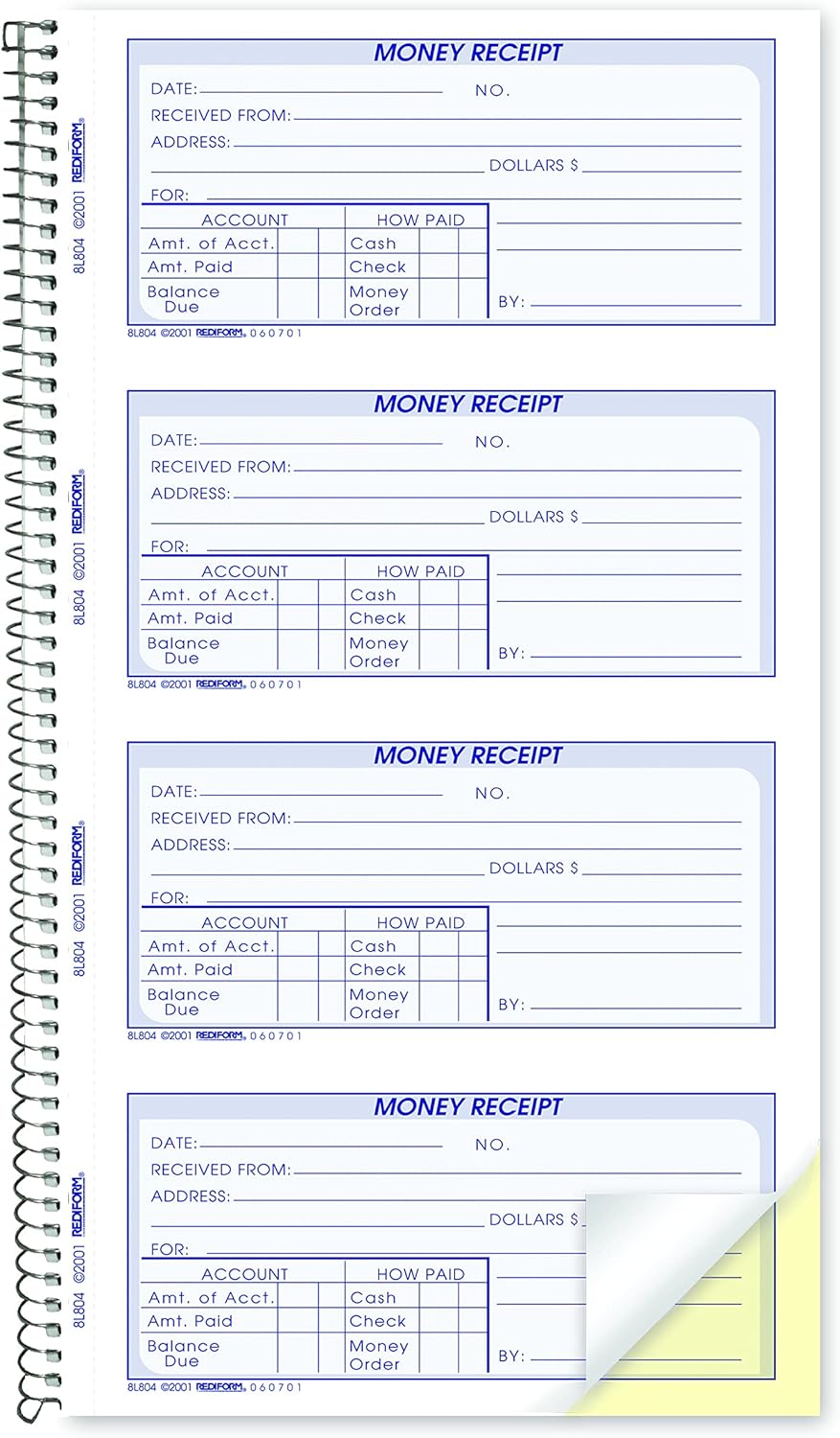 Rediform Libro de recibos de dinero, encuadernado con alambre, 2.75 x 5 ...