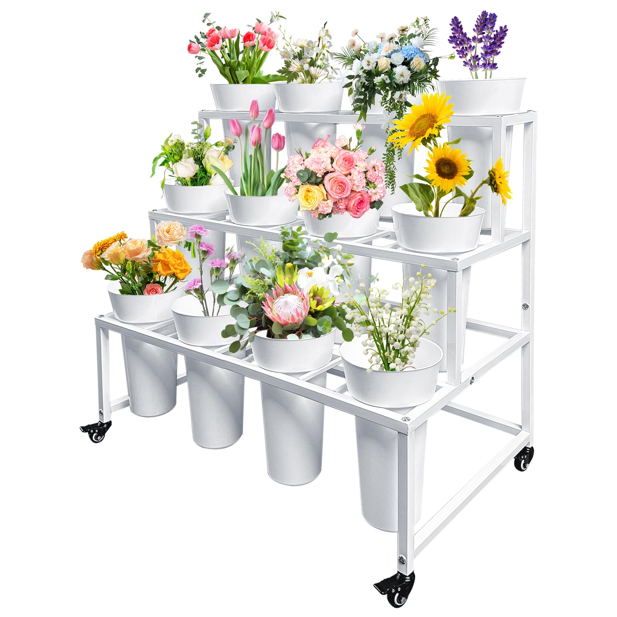 Amazon.com: PROLEE Flower Display Stand with 12 Buckets, Flower Cart 3 ...