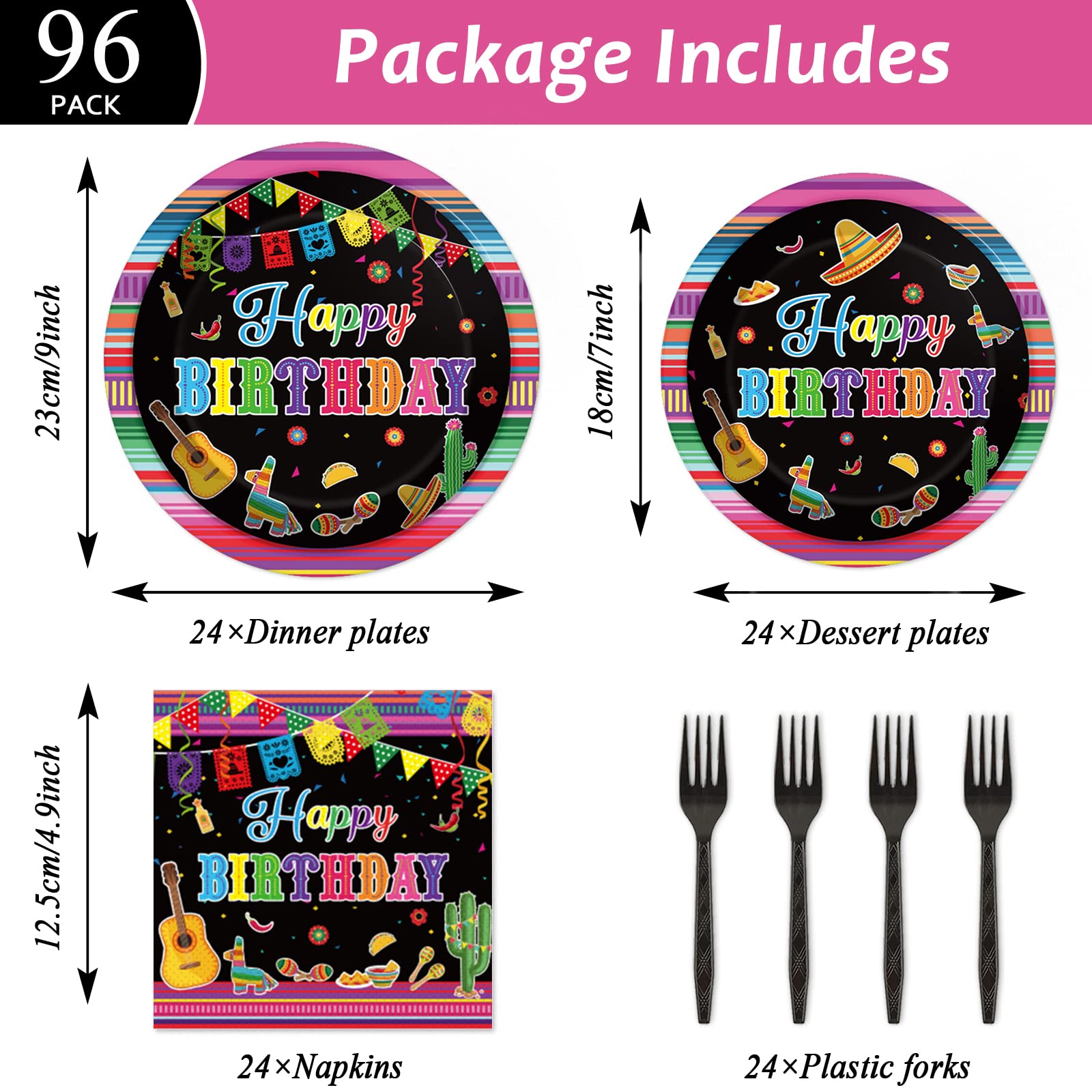 Snapklik.com : 96PCS Mexican Fiesta Happy Birthday Tableware Set Mexico ...