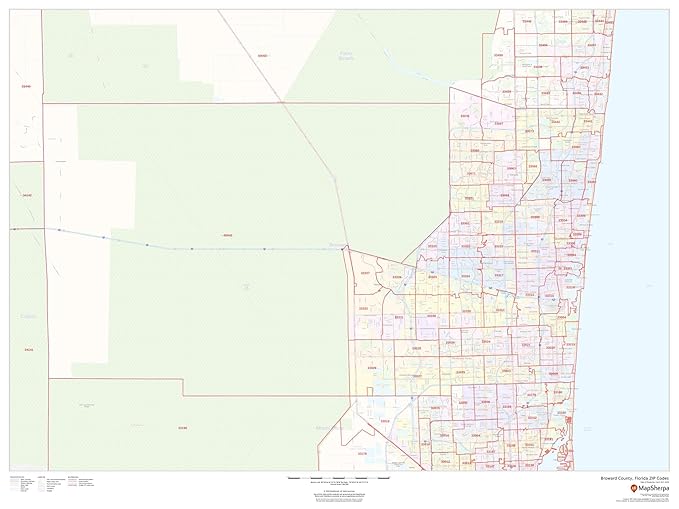 Amazon.com : Broward County, Florida Zip Codes - 48" x 36" Matte ...