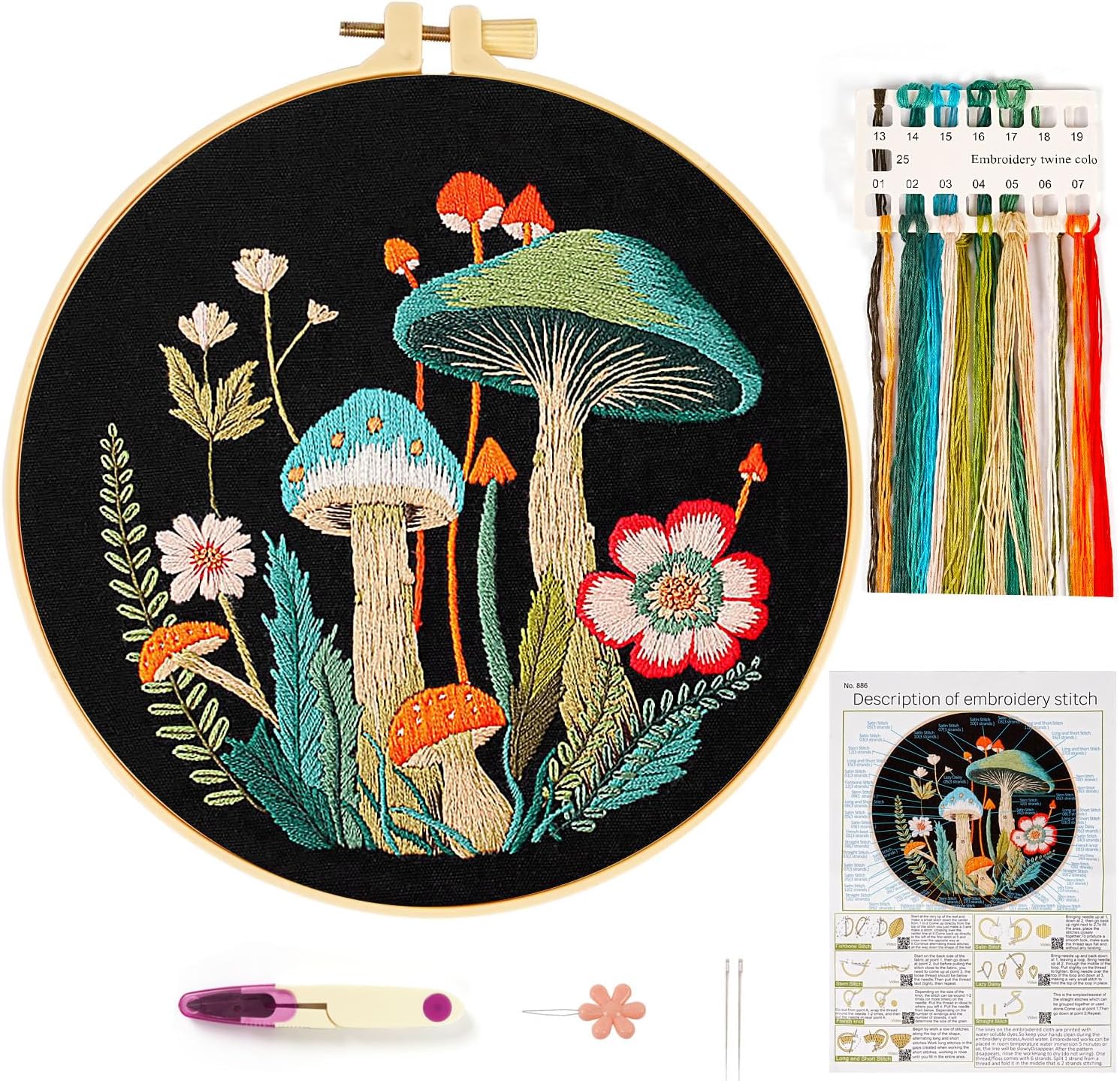 Amazon.com: Mushroom Embroidery Kit for Beginners Adults, Stamped Hand ...