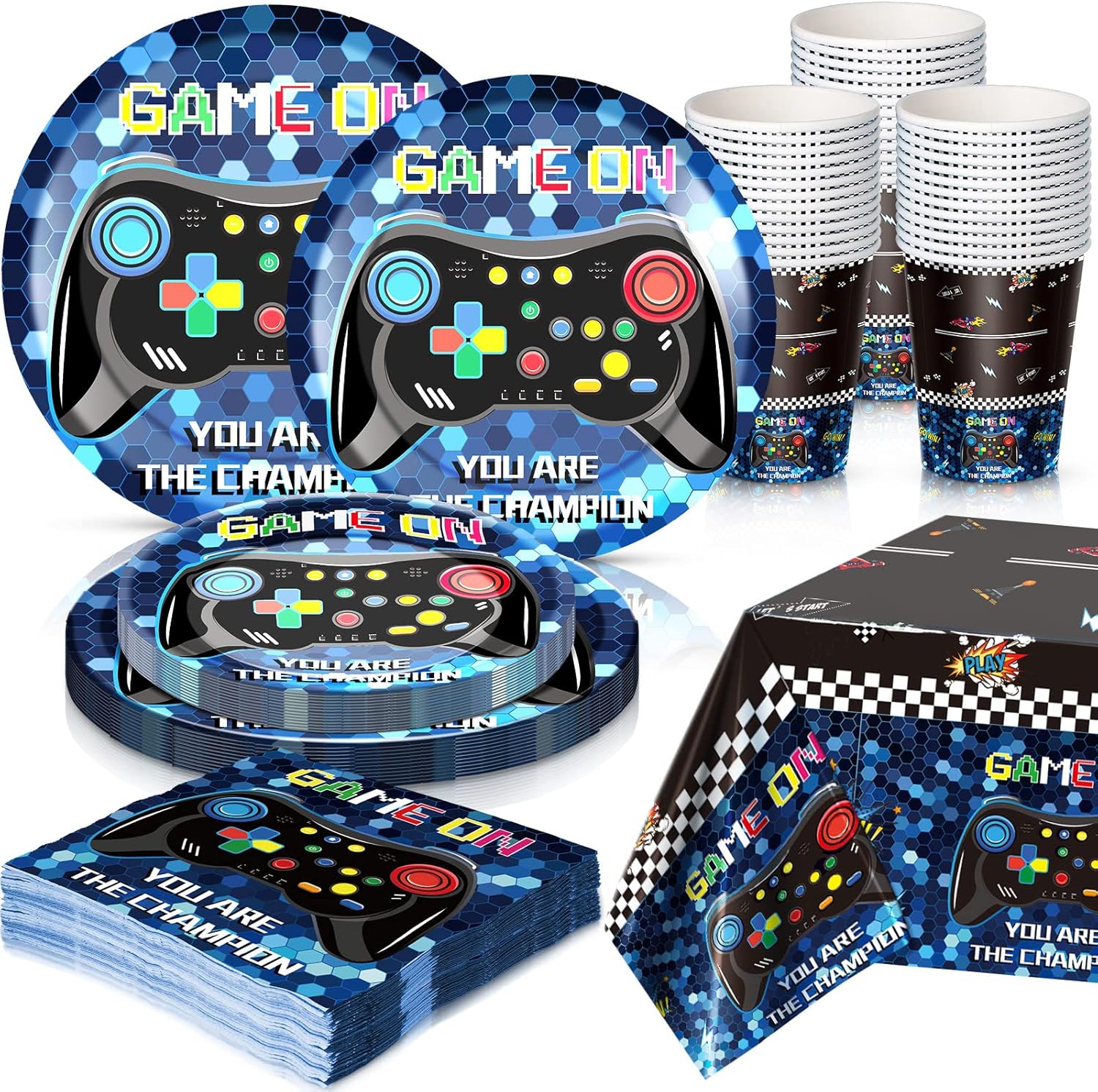 Amazon.com: 195 Pcs Video Game Party Supplies Tableware Set Serves 48 ...