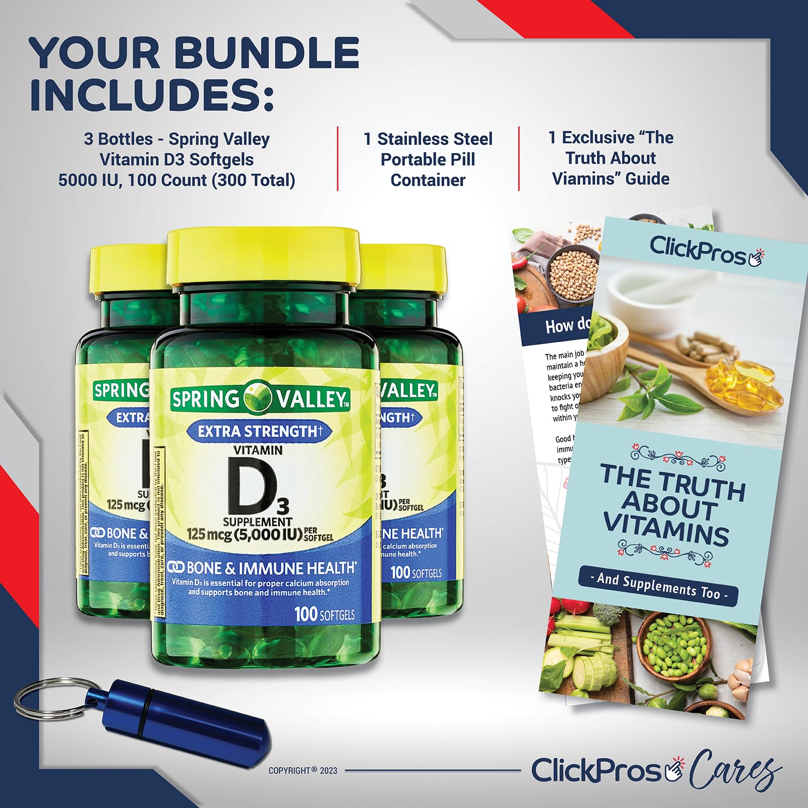 Snapklik.com : Spring Valley Vitamin D3 Softgels, 5000 IU, 300 Count Bundle
