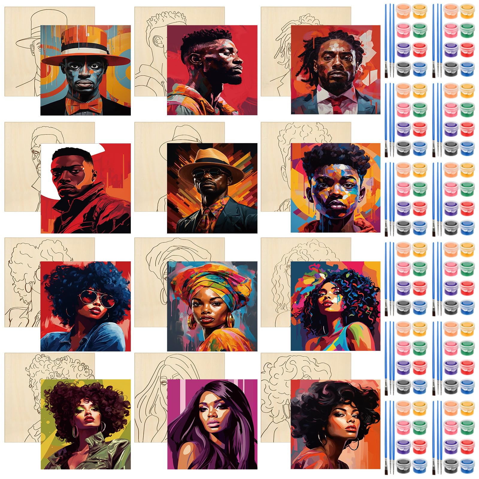 Amazon.com: Humyoun 12 Sets Pre Drawn Craft Afro Queen Black Art for ...