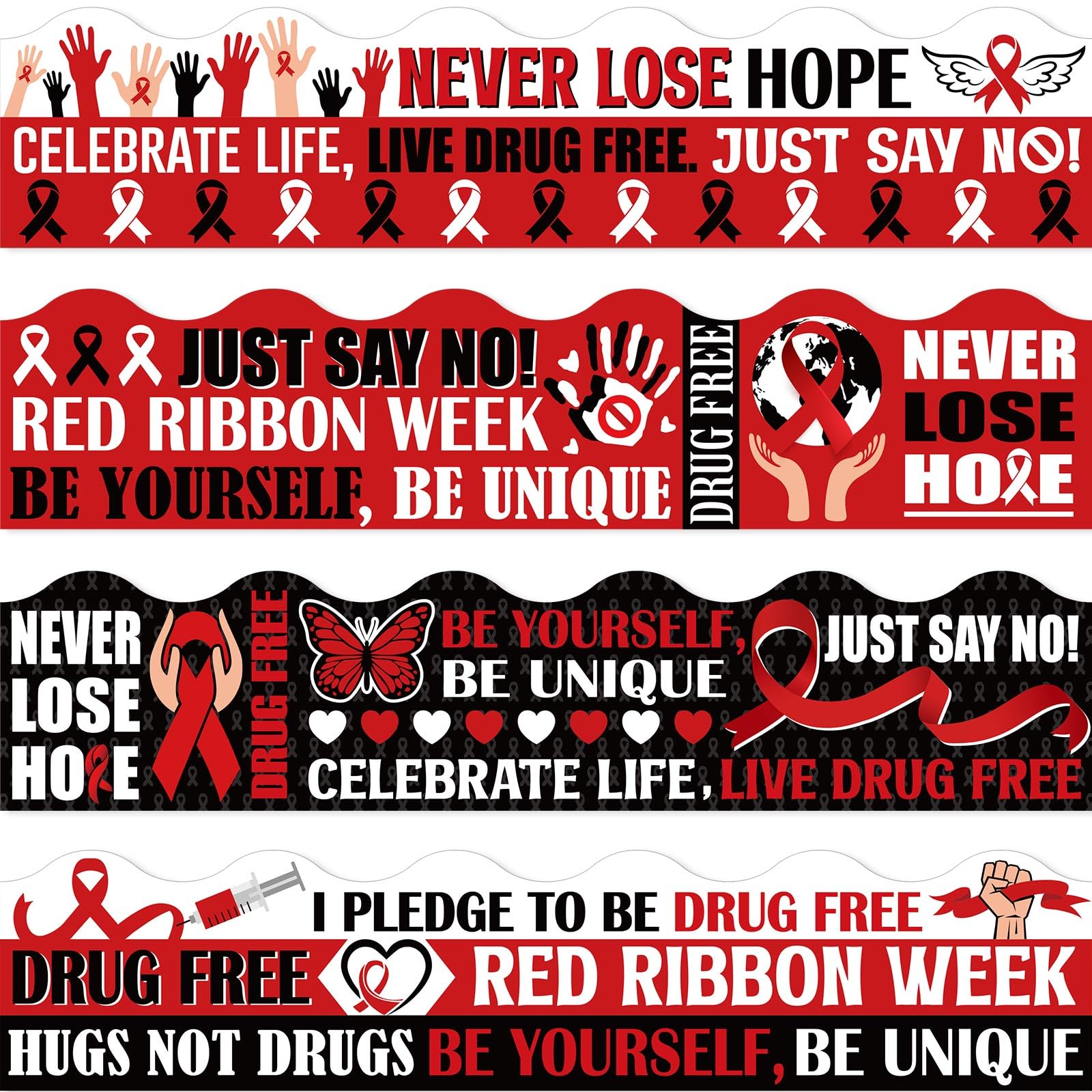 Snapklik.com : 79 Ft Red Ribbon Week Bulletin Board Borders 80 Pcs Drug ...