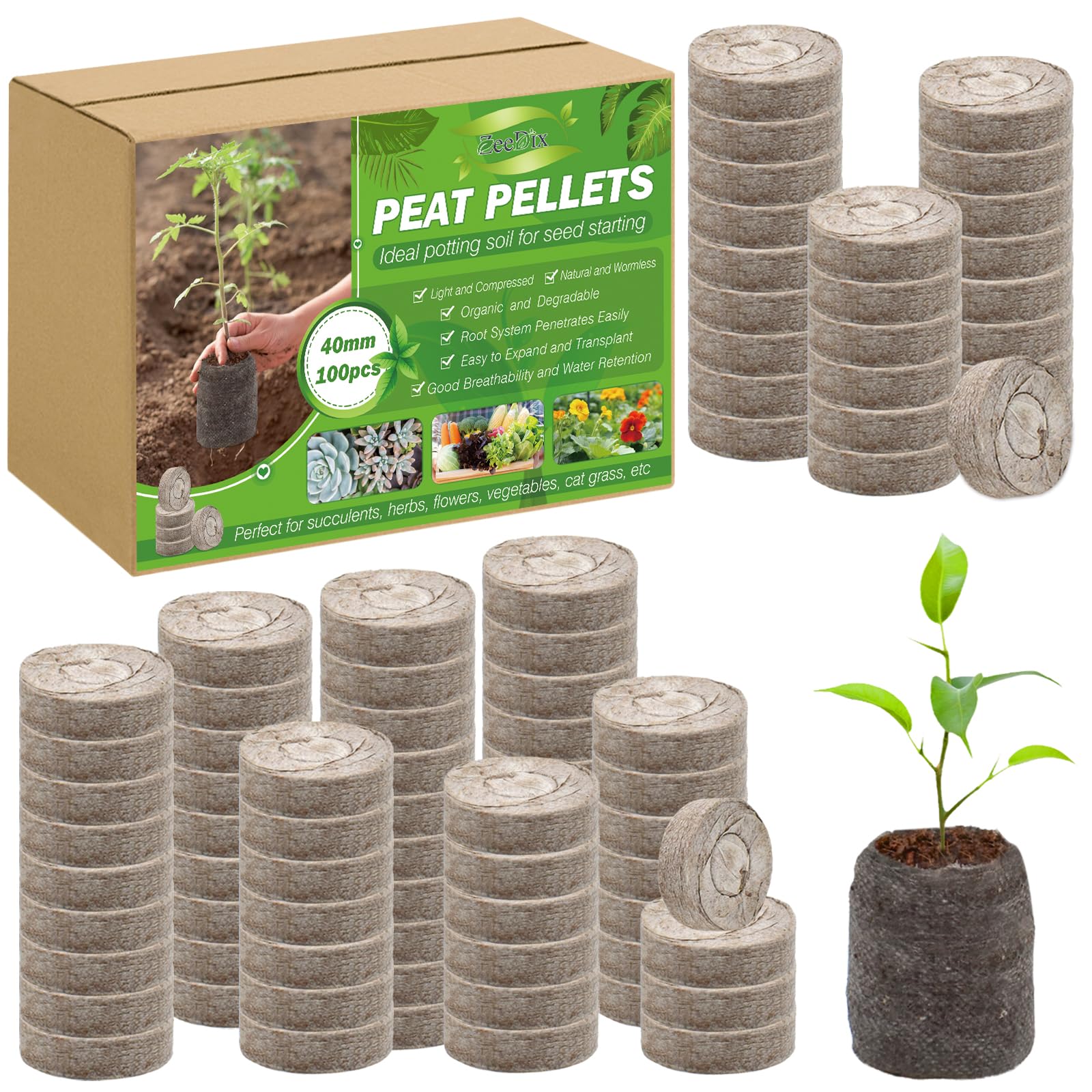 Amazon.com : ZeeDix 100Pcs 40mm Peat Pellets for Seedlings, Seed ...