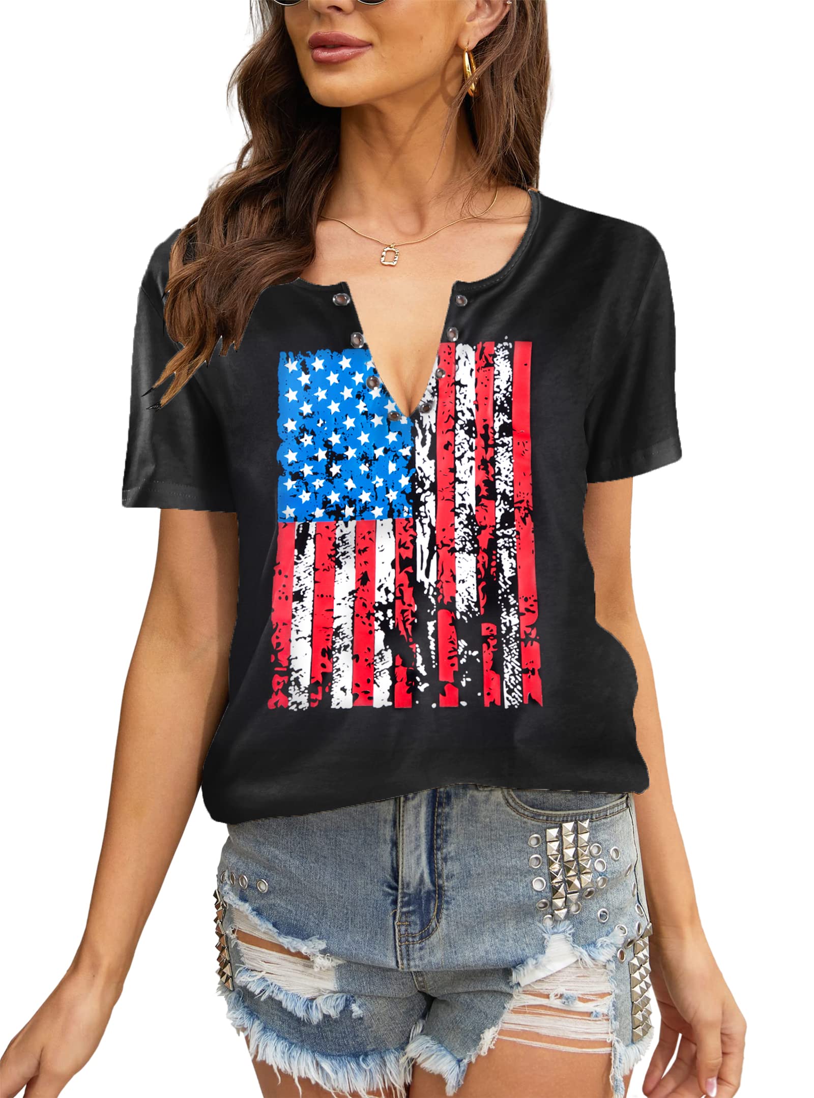 Snapklik.com : American Flag T Shirt Women USA Star Stripes Fourth July ...