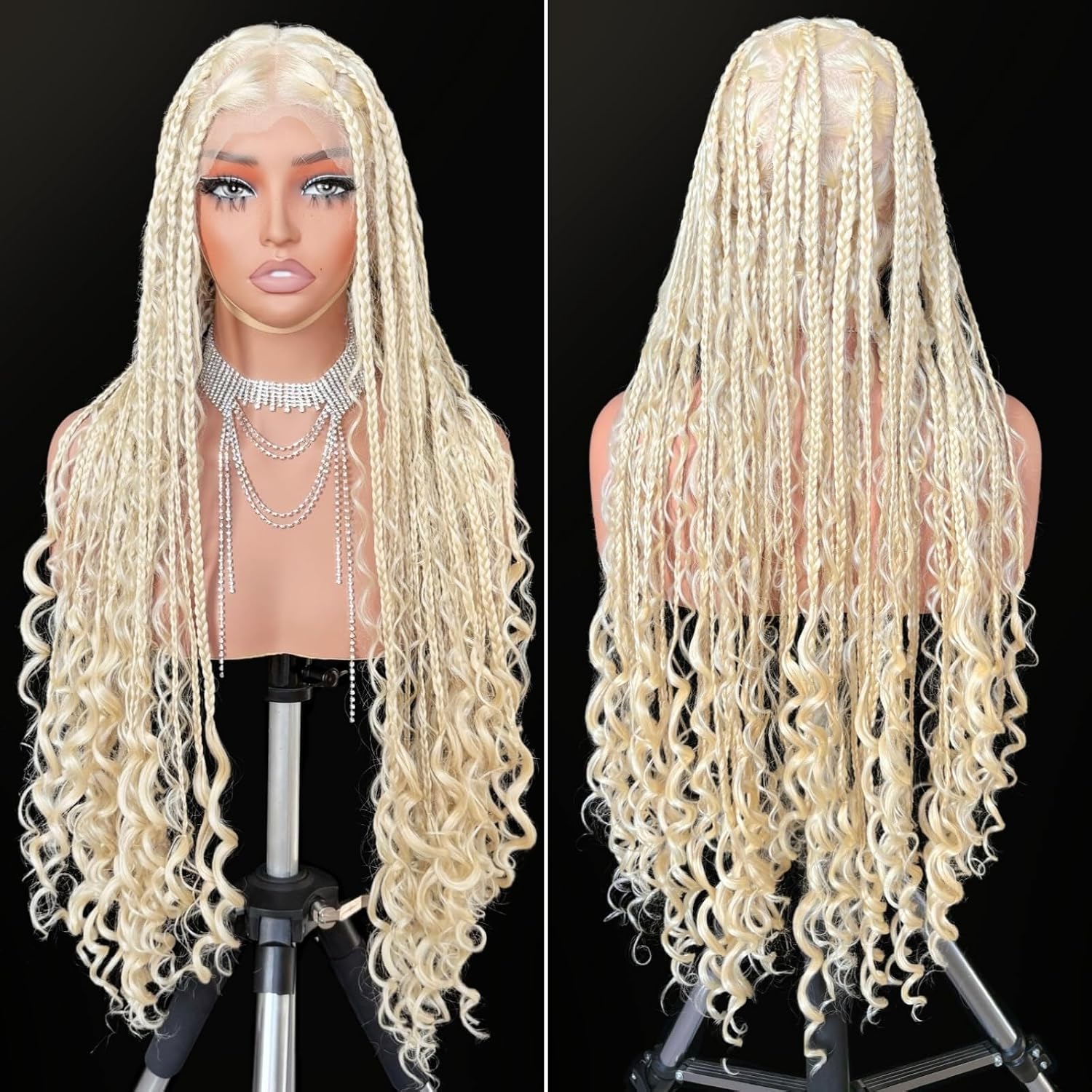 Amazon.com : FABÉLLE Platinum Blonde Knotless Triangle Box Braid Wig ...