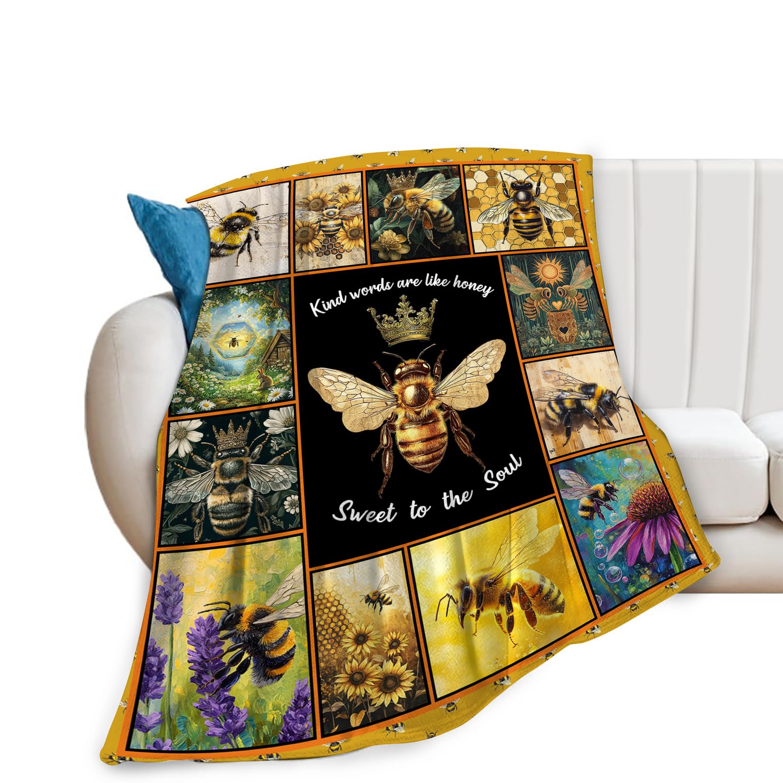 Amazon.com: Bee Blanket Ultra Soft Cozy Bee Queen Throw Blanket Fleece ...