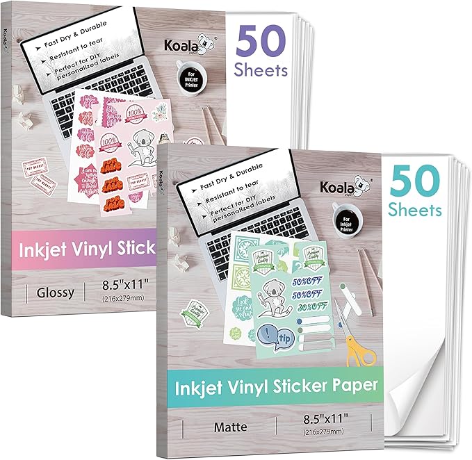Amazon.com : Koala Printable Vinyl Sticker Paper for Inkjet Printers ...