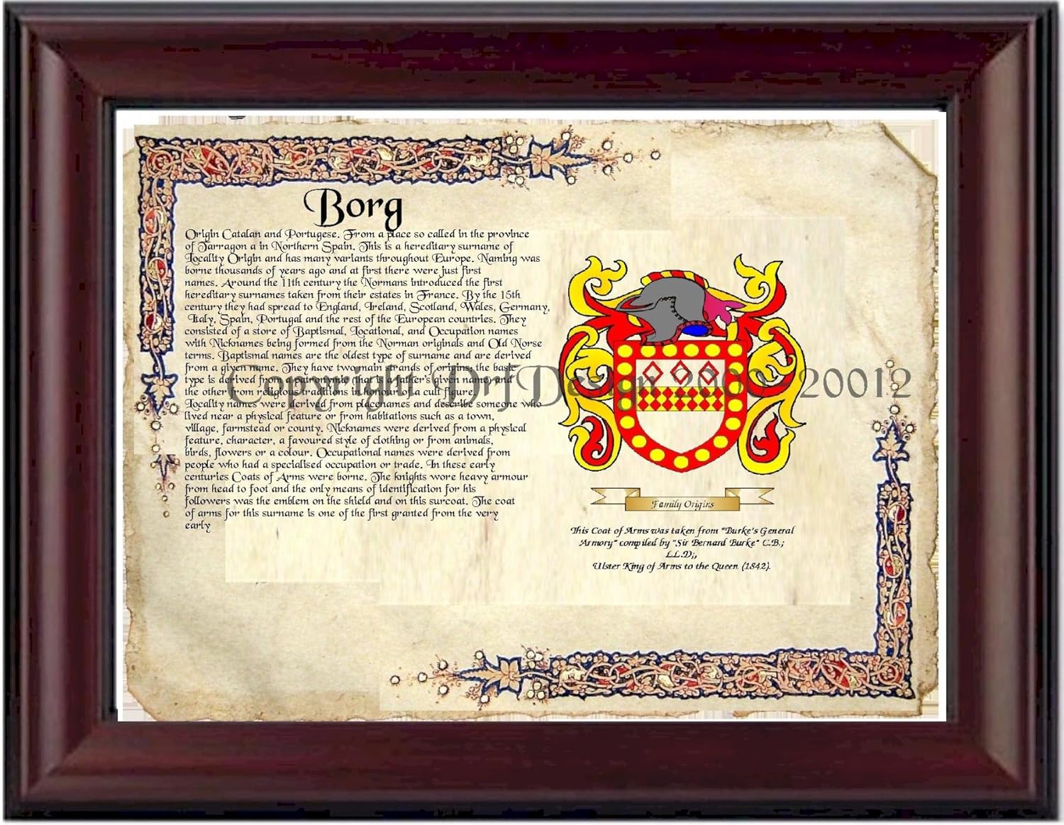 Amazon.com: Borg Coat of Arms/ Family History 11" x 13 " Wood Framed on ...