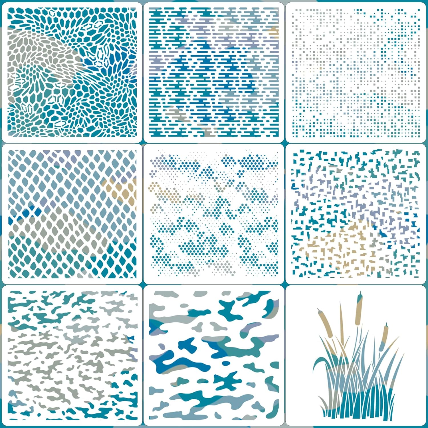 Amazon.com: 9 Pcs 12" x 12" Camo Stencils - Large Digital Camo Grass ...