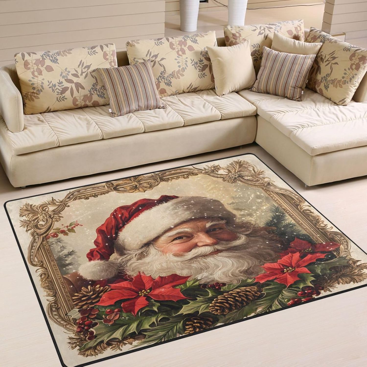 Amazon.com: ALAZA Merry Christmas Santa Claus Flower Pine Vintage Non ...
