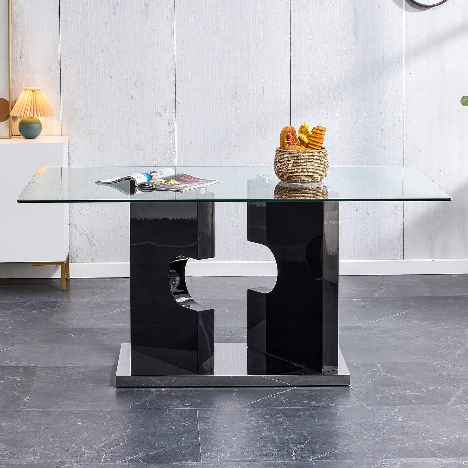 Amazon.com - Pvillez 63" Modern Glass Dining Table for 6-8, Rectangular ...