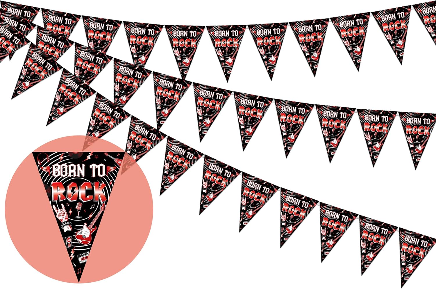 Amazon.com: Cheereveal 3 Pieces Born to Rock Pennant Banners, Black ...