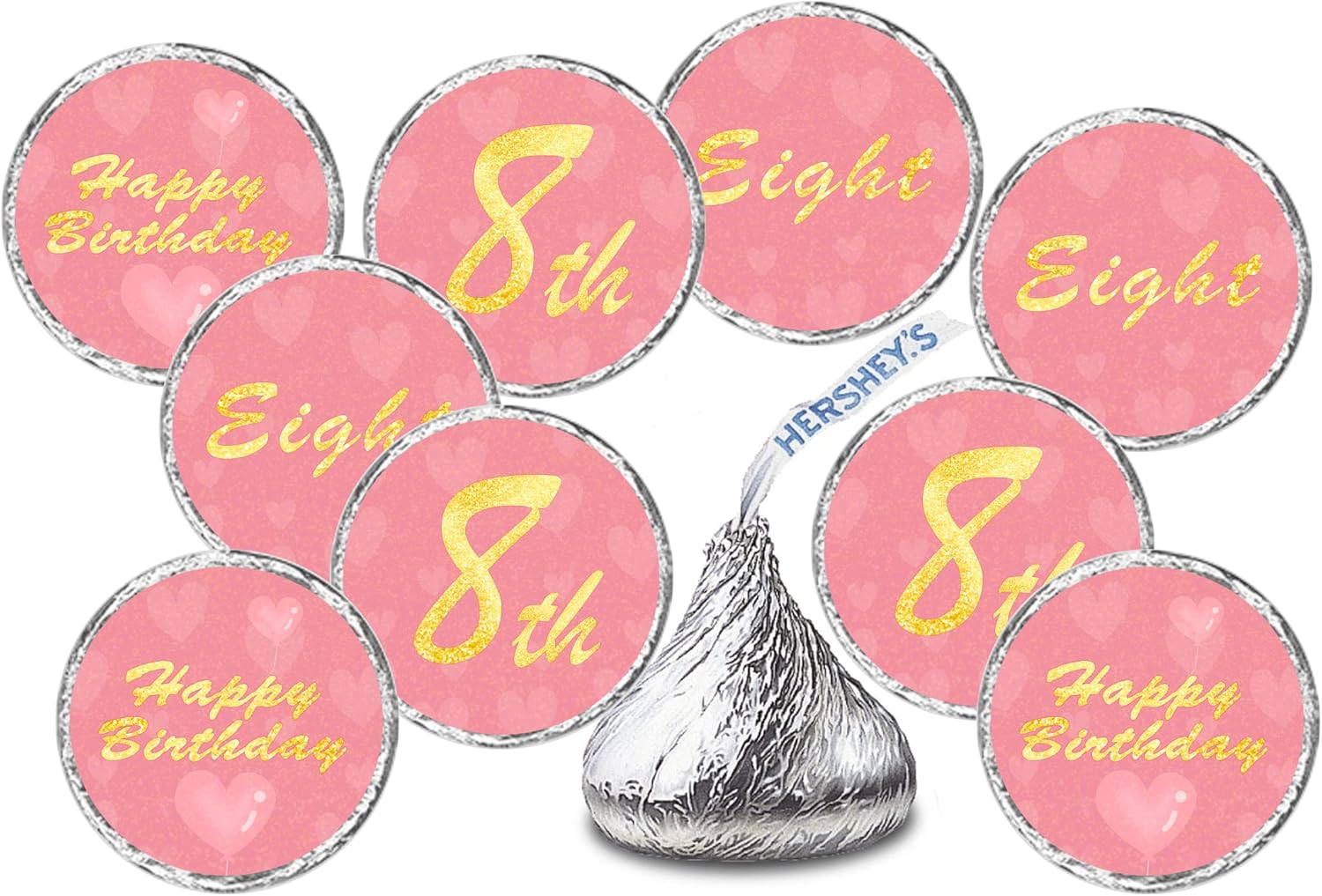 Amazon.com: 8th Birthday Kisses Stickers, Eight Pink Kiss Labels for ...