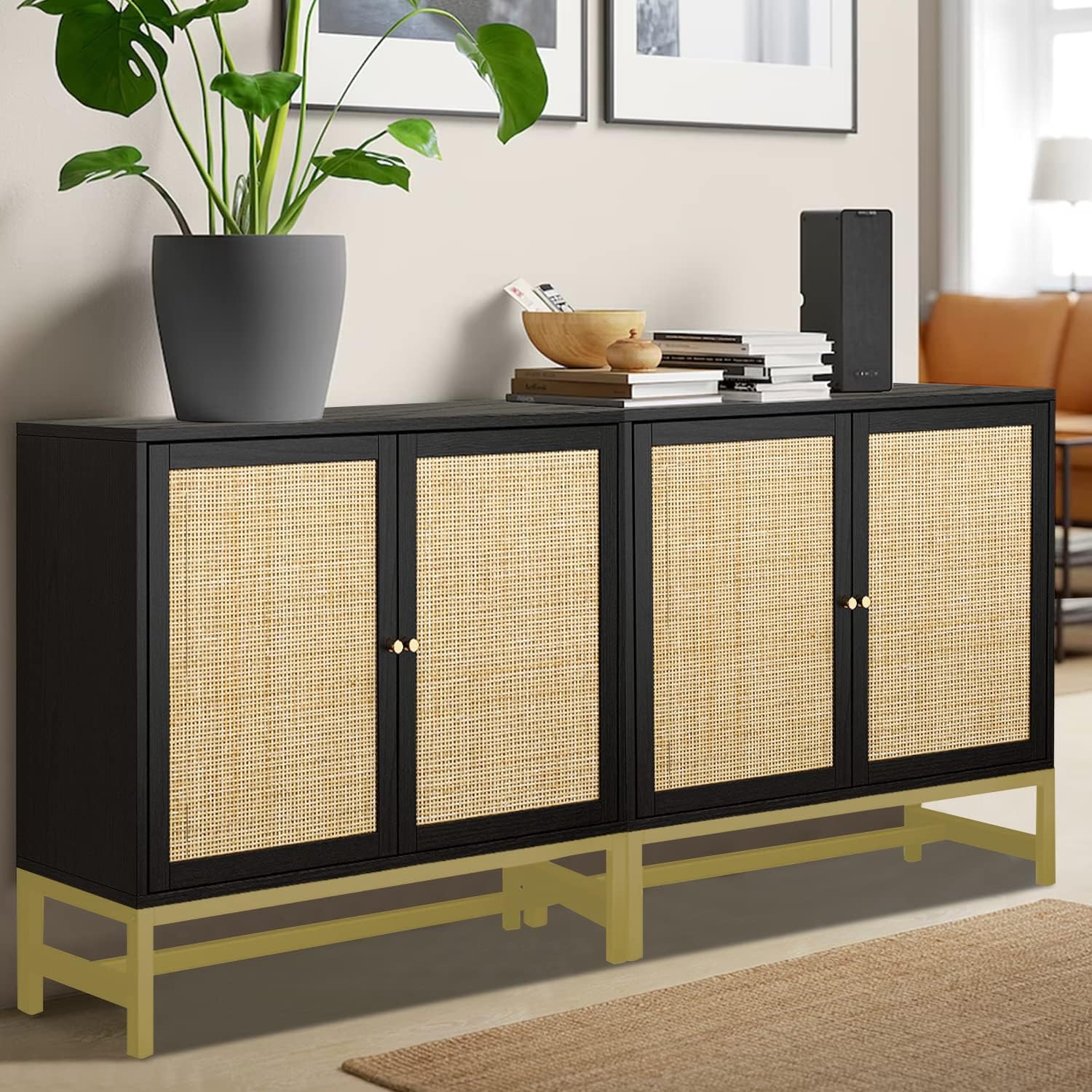 Amazon.com: Yoluckea Rattan Sideboard Buffet Cabinet Set of 2 - Kitchen ...