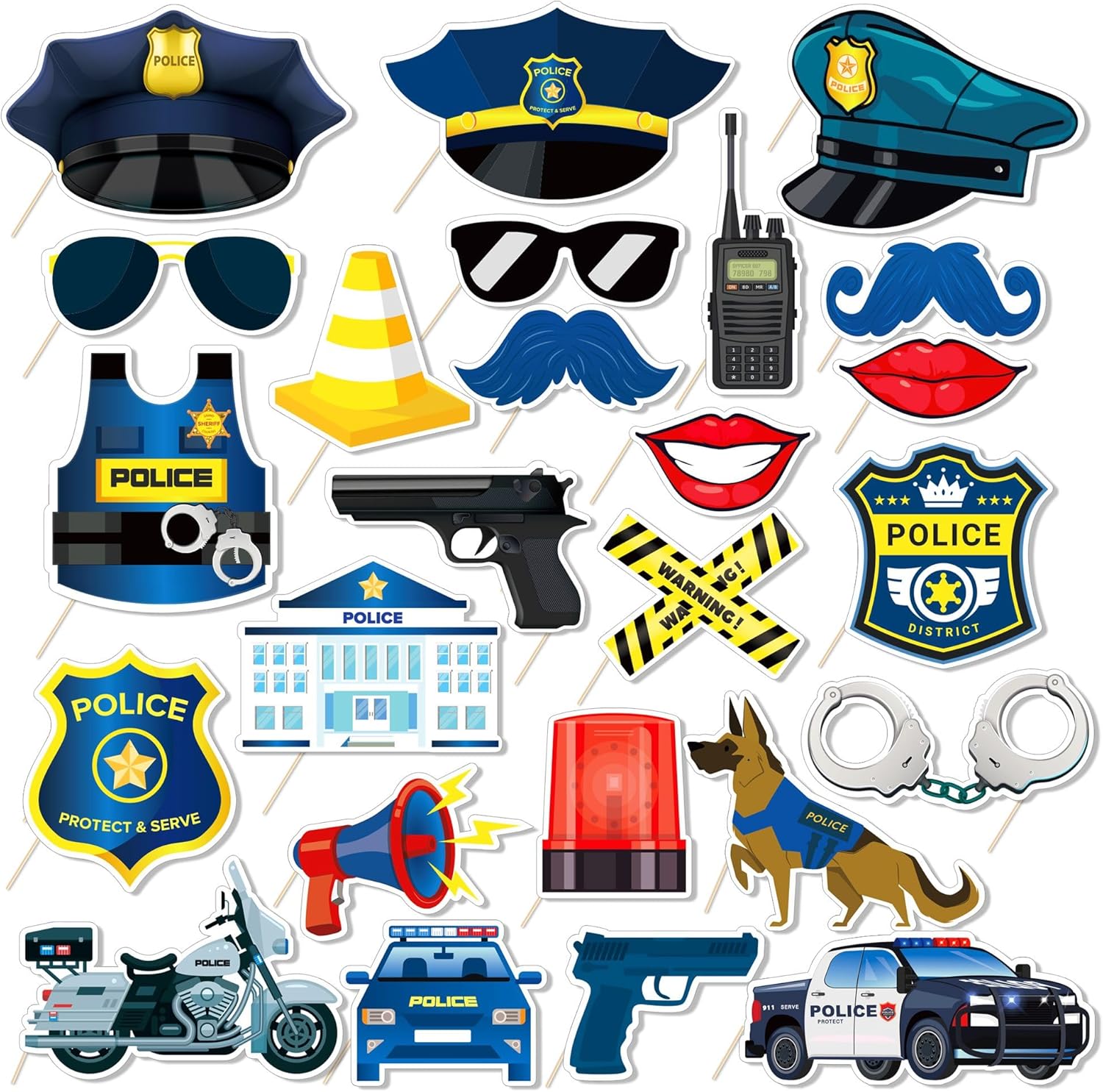 Amazon.com: 25Pcs Police Photo Booth Props with Stick, Officer Birthday ...