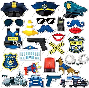 Amazon.com: 25Pcs Police Photo Booth Props with Stick, Officer Birthday ...