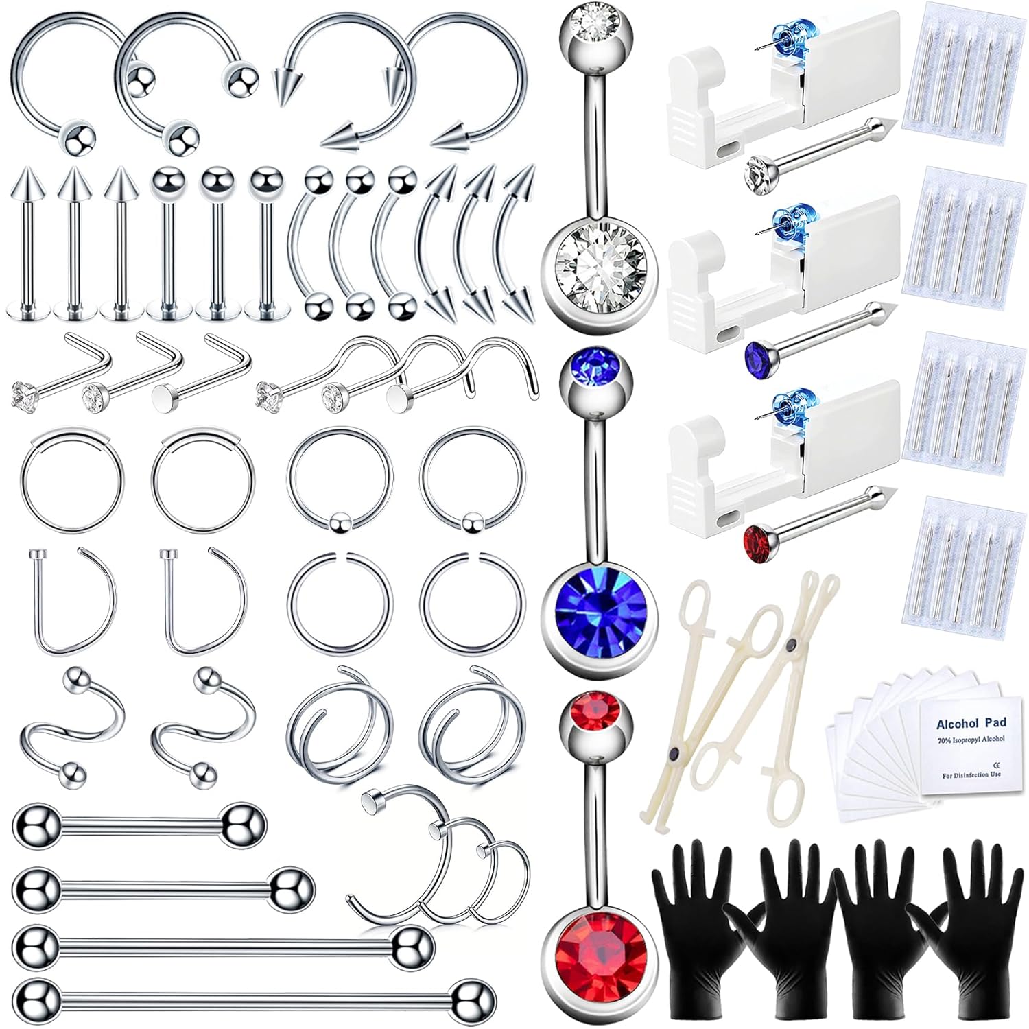 Amazon.com: TKKUY 86 Pcs Body Piercing Kit for All Body Piercings Nose ...