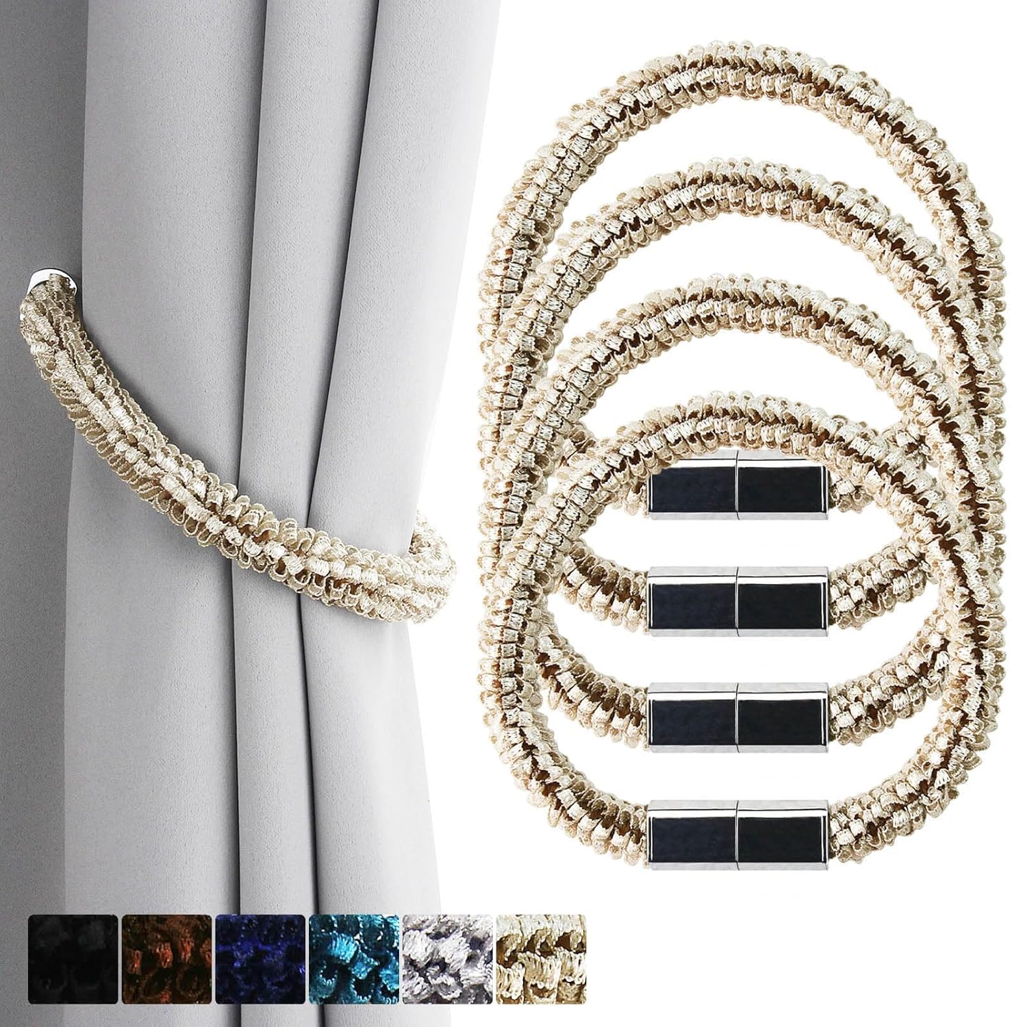 Amazon.com: Porlau 4 Pack Magnetic Curtain Tiebacks Elastic Rope Tie ...