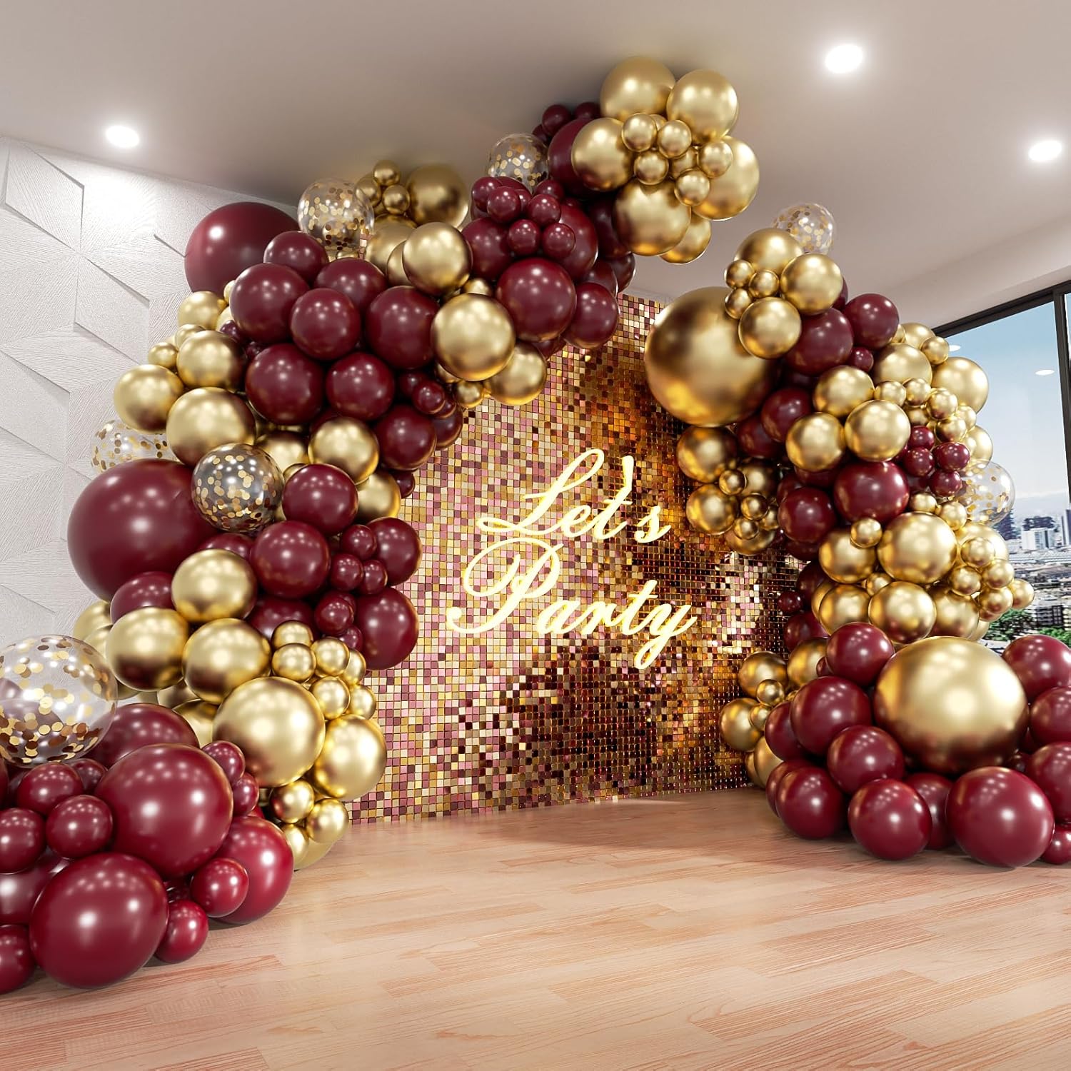 Amazon.com: Burgundy Balloon Arch Garland Kit with Burgundy Maroon Gold ...