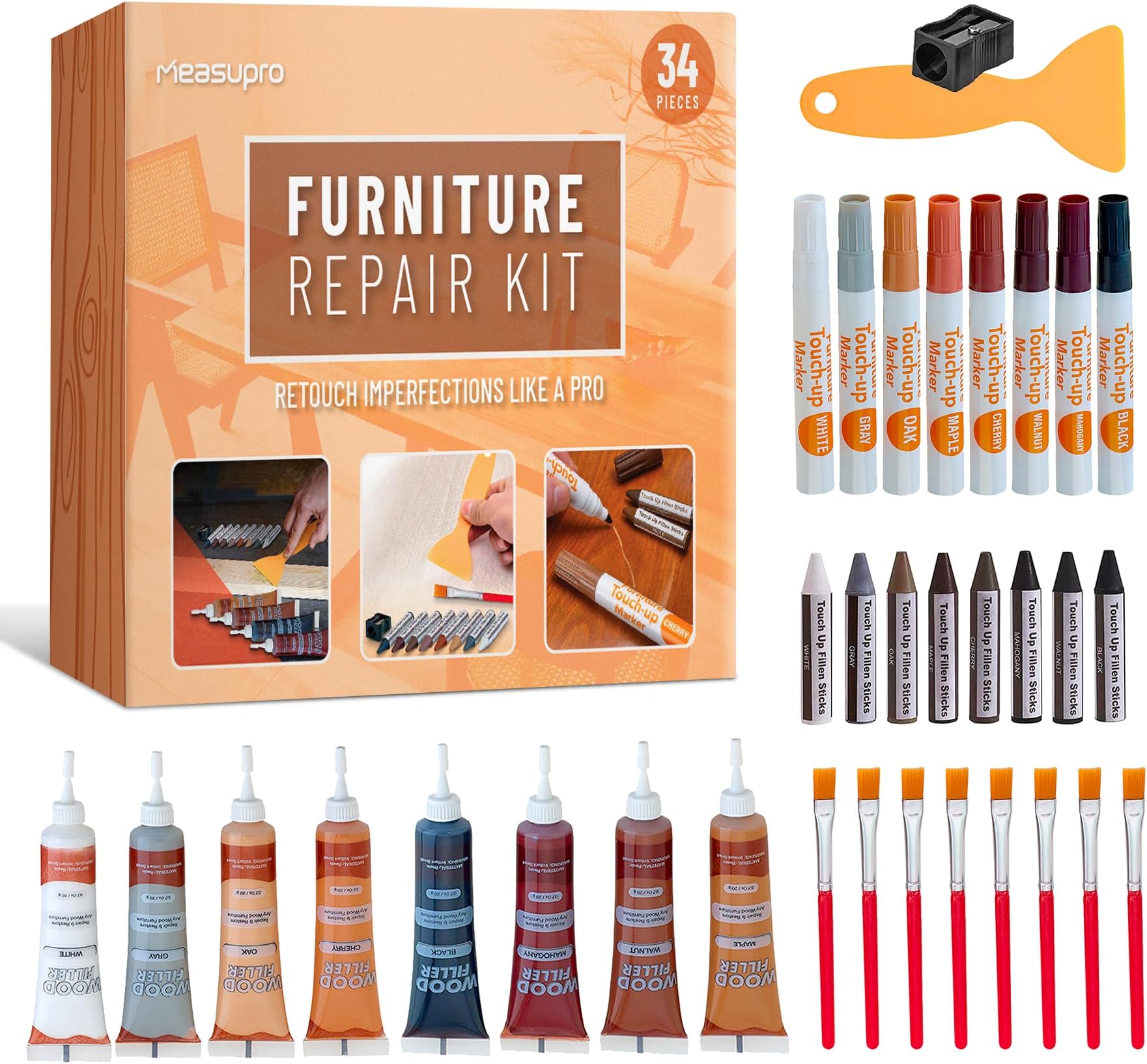 Amazon.com: MeasuPro Furniture Repair Kit 34PC - Brushes, Markers ...