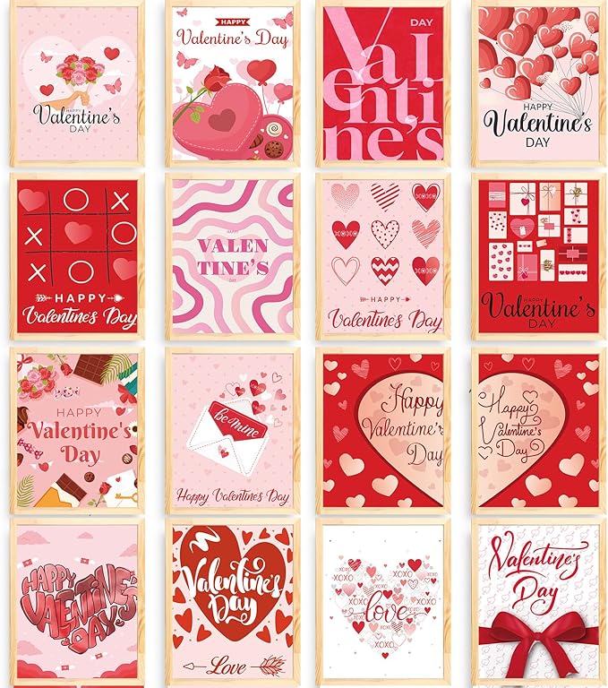 Amazon.com: Colarr 16 Pcs Valentine Day Wall Art Prints Romantic Red ...