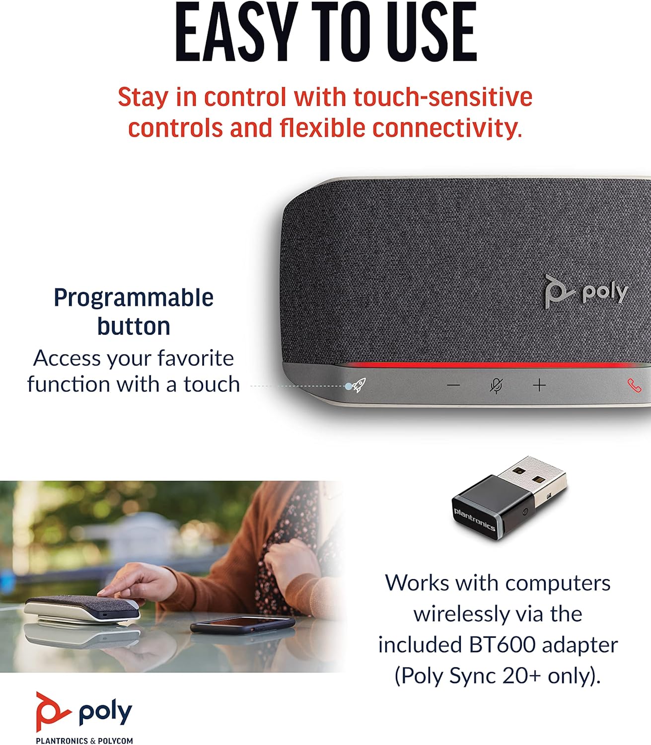 Buy Poly (Plantronics + Polycom) Sync 20+ Bluetooth Speakerphone ...