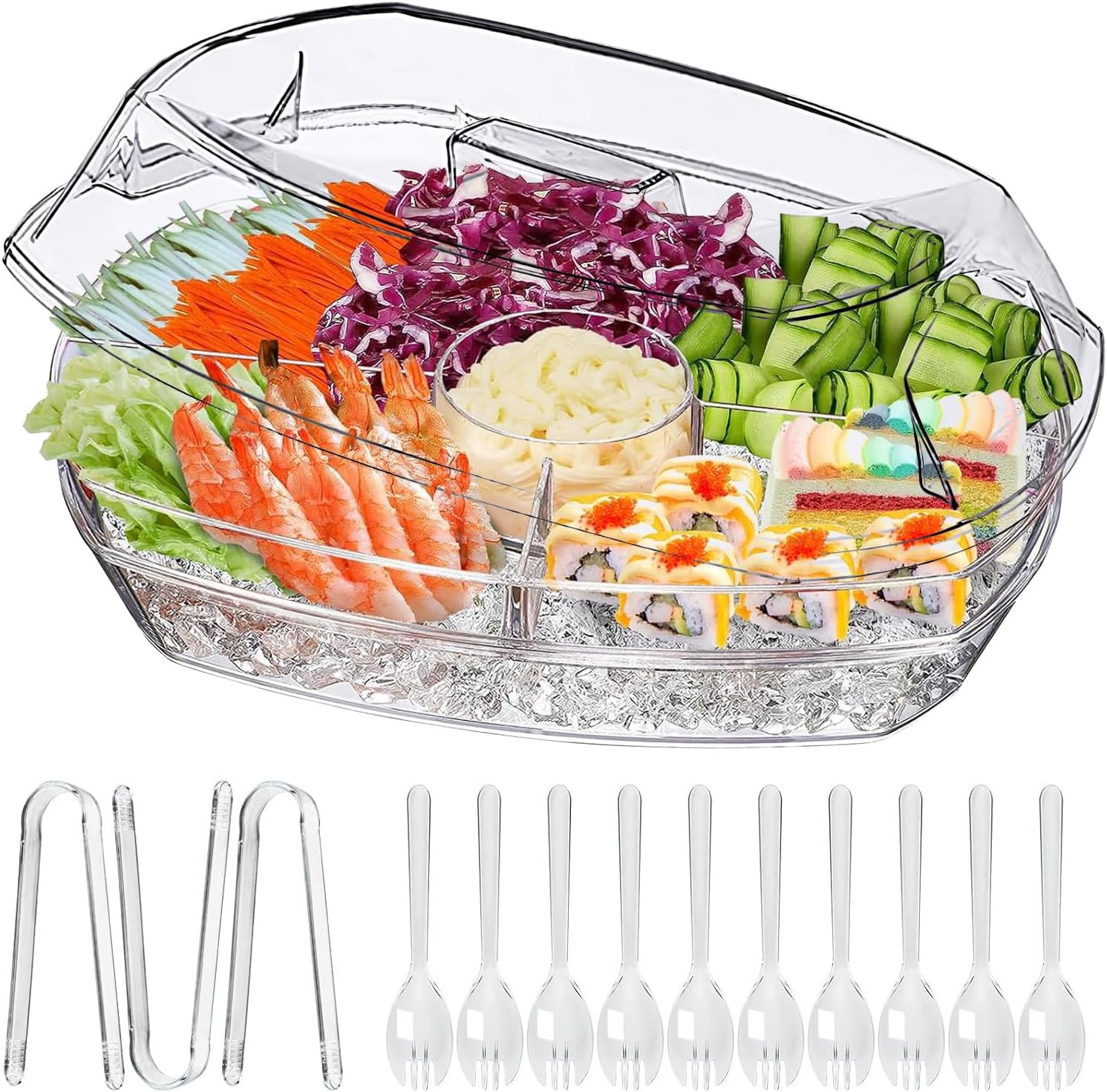 Amazon.com | Chilled Serving Tray with 10 Forks and 3 Non-Slip Tongs ...