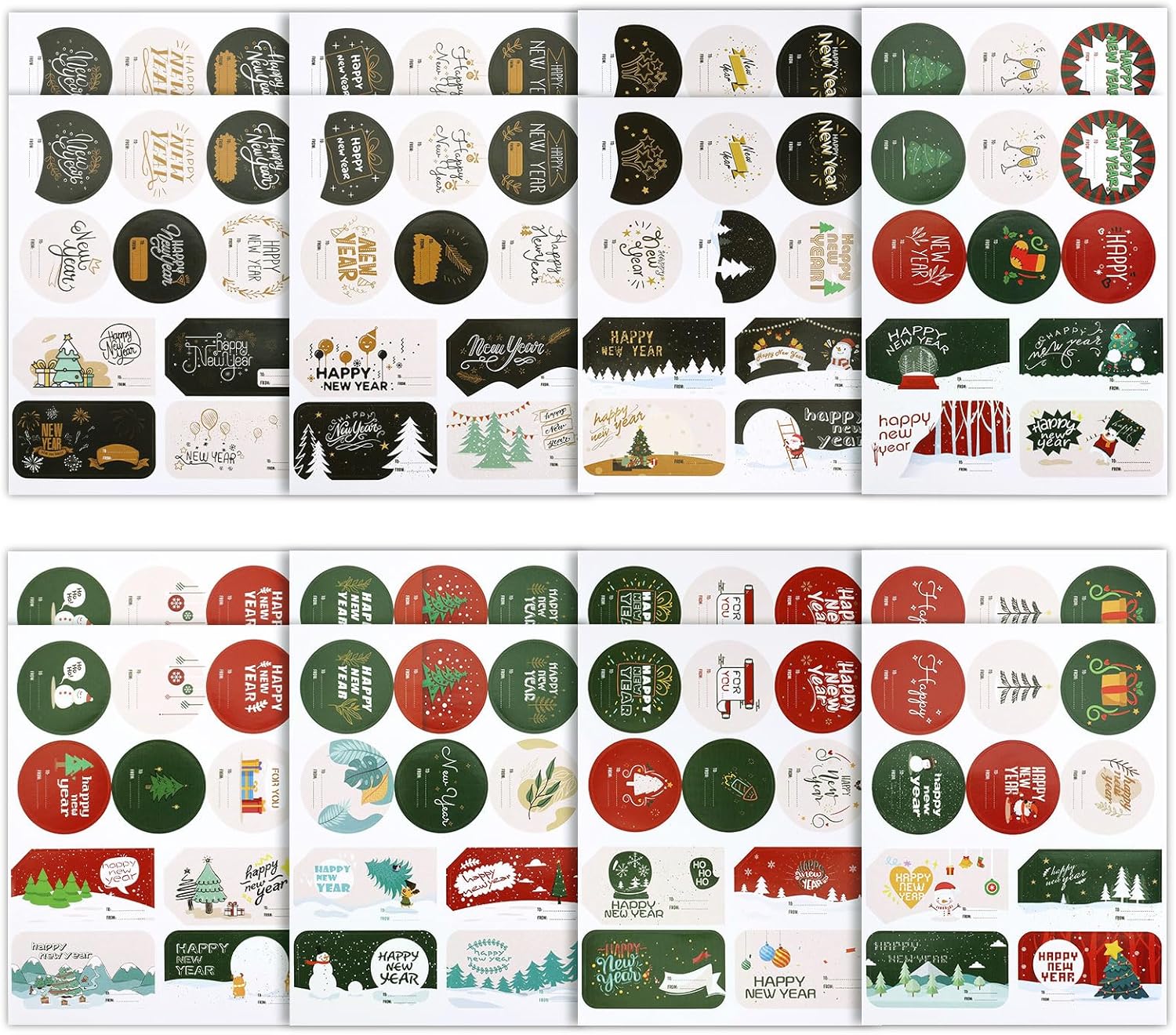 Amazon.com : 16 Sheets 160pcs Happy New Year Stickers 2024, 80 Designs ...