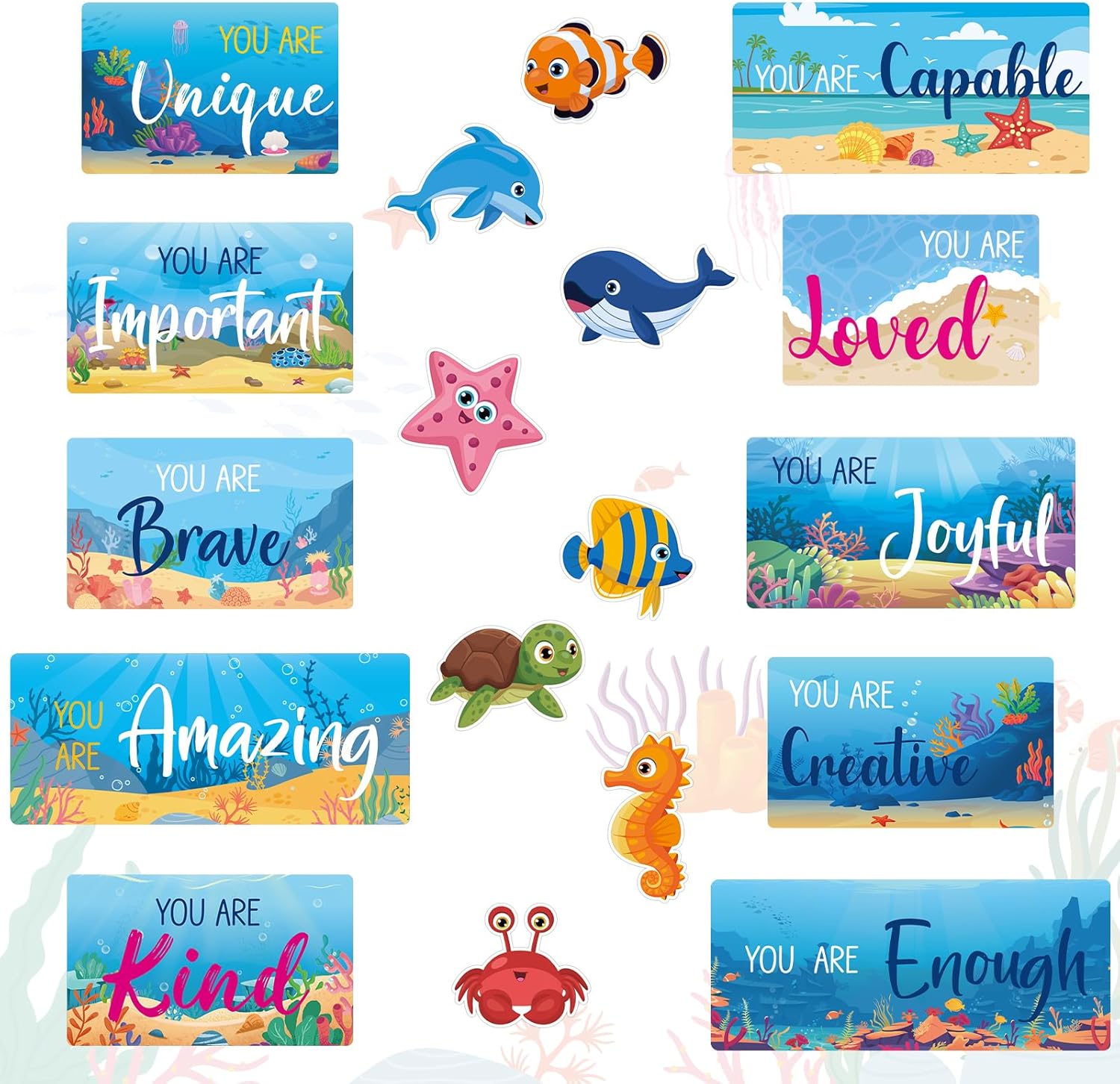 Amazon.com: 18 Pcs Ocean Theme Bulletin Board Decor Set, Motivational ...