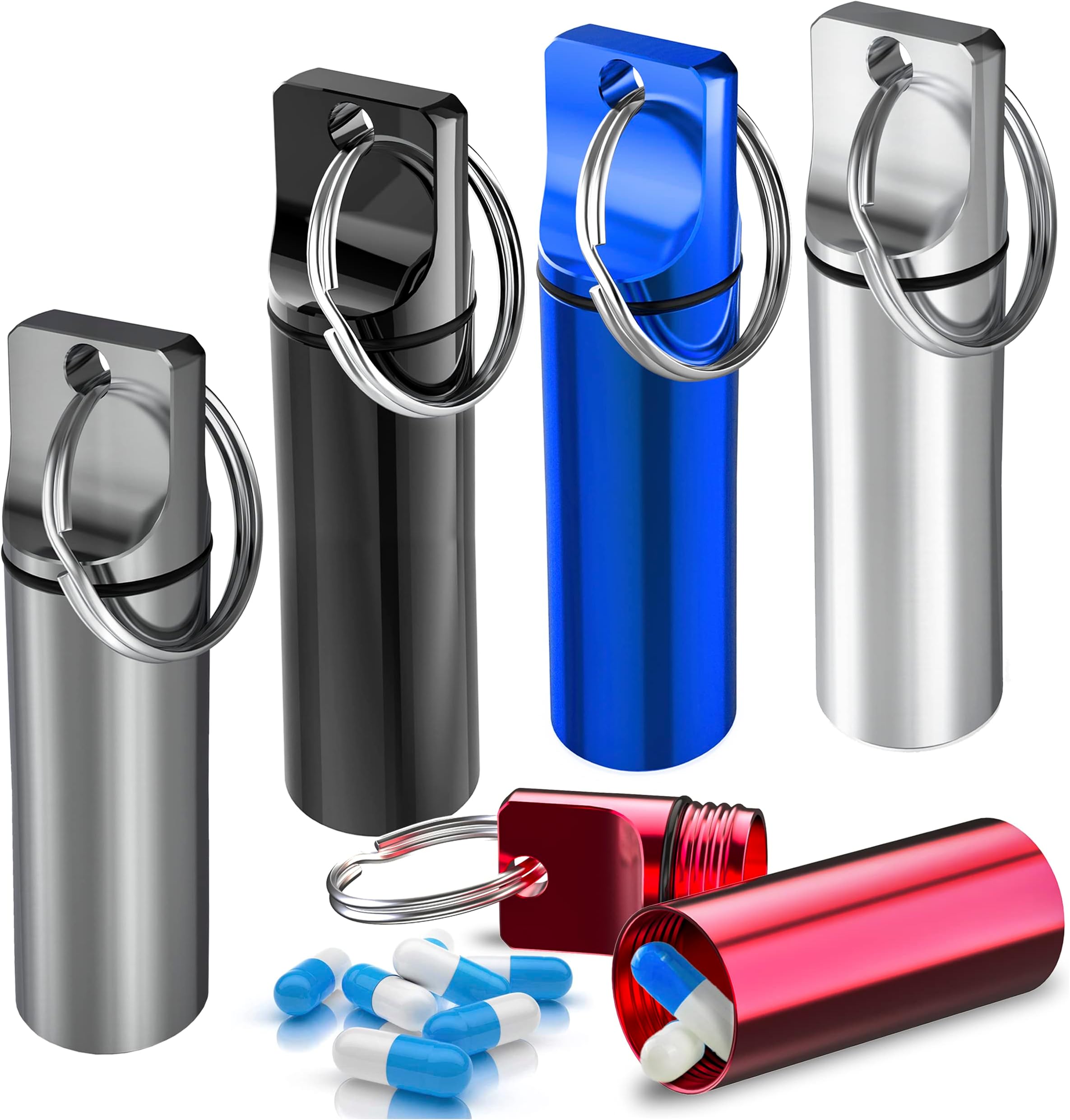 Amazon.com: Keychain Pill Holder (5 Pack), Aluminum Waterproof Portable ...