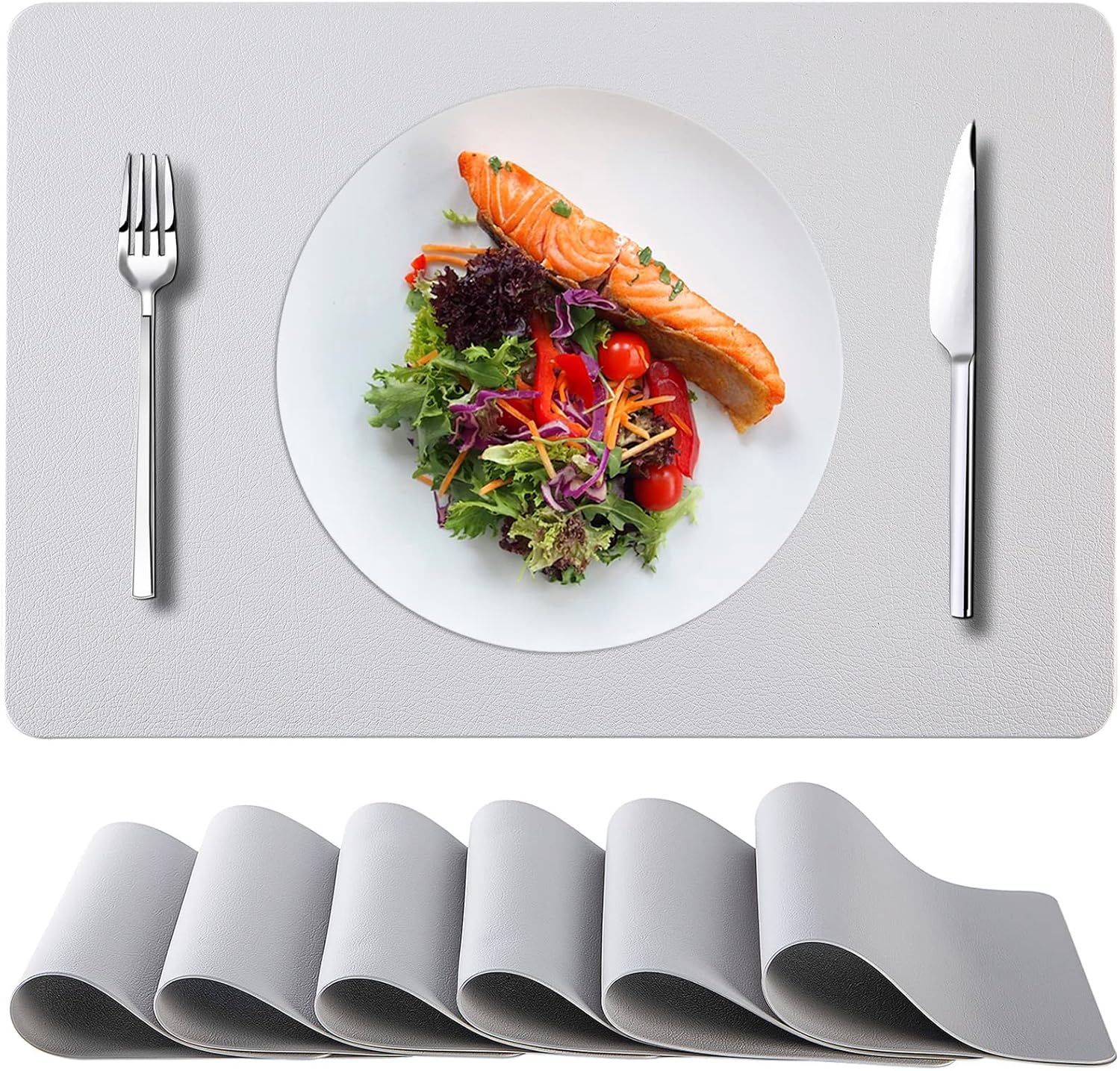 Lucas Forest Heat Resistant PU Leather Kitchen Placemat Set of 6, Easy ...