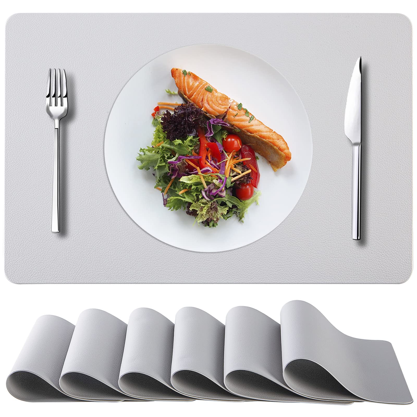 Lucas Forest Heat Resistant PU Leather Kitchen Placemat Set of 6, Easy ...