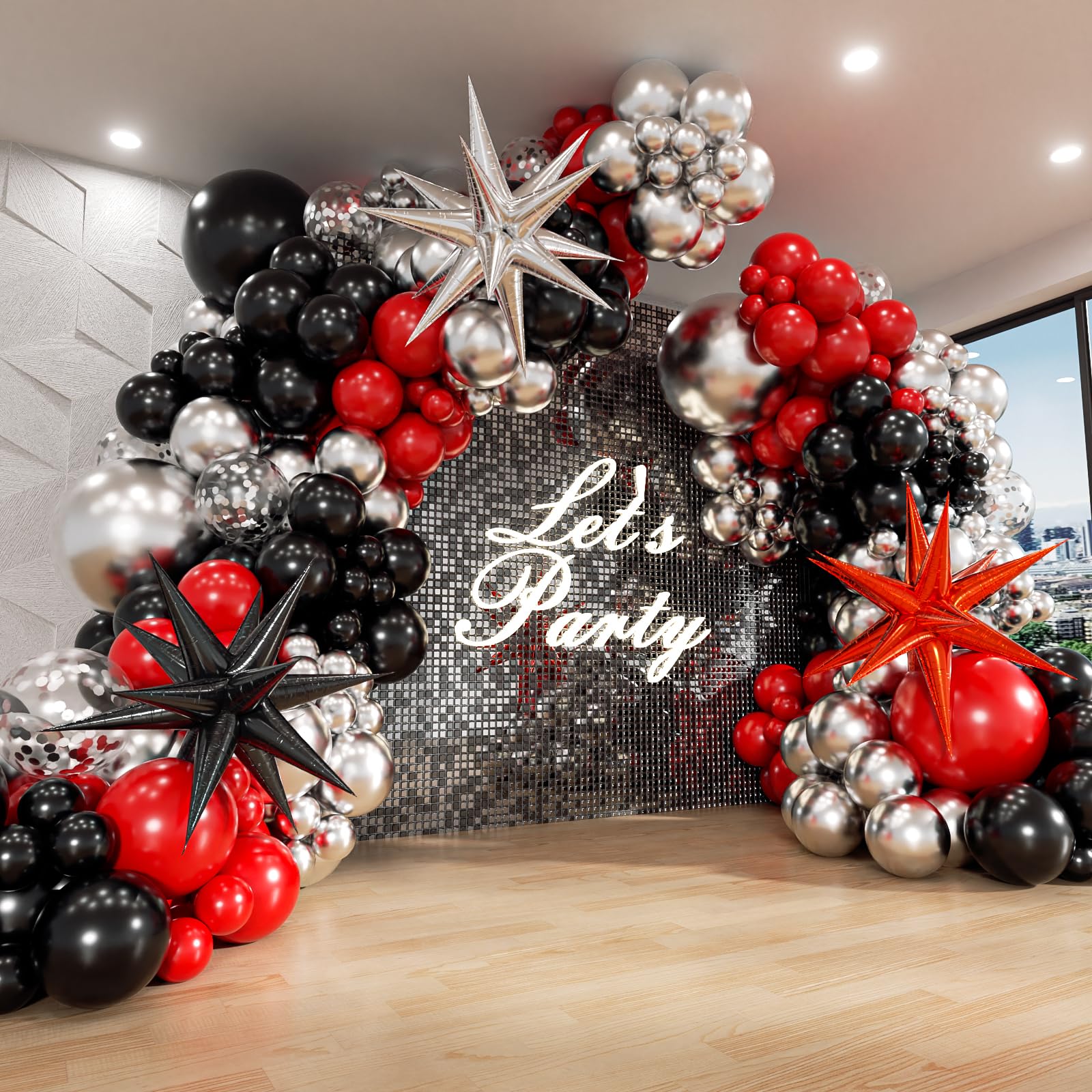 Amazon.com: Red and Black Balloon Arch Kit with 3pcs Star Balloons, Red ...