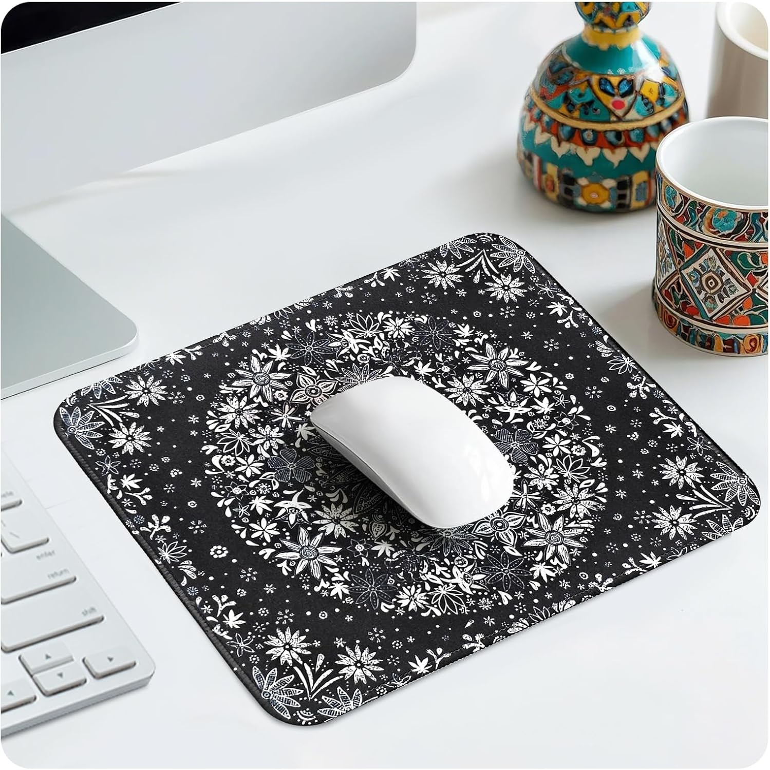 Amazon.com: SwiiSmil Boho Mouse Pad with Floral Design, Washable, Black ...