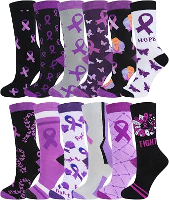 Amazon.com: Eurzom 12 Pairs Purple Ribbon Socks Domestic Violence ...